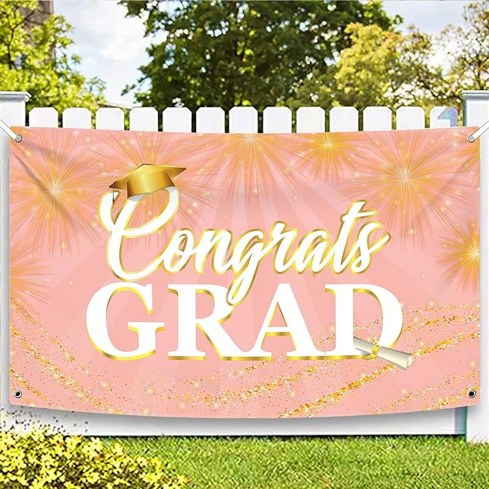 PINK Congrats Grad Banner - XtraLarge, 72x44 Inch | Graduation Backdrop ...