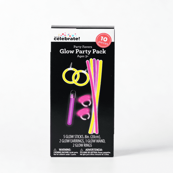 Way To Celebrate Multicolor Glow Party Pack 10 Pieces with Glow Sticks ...