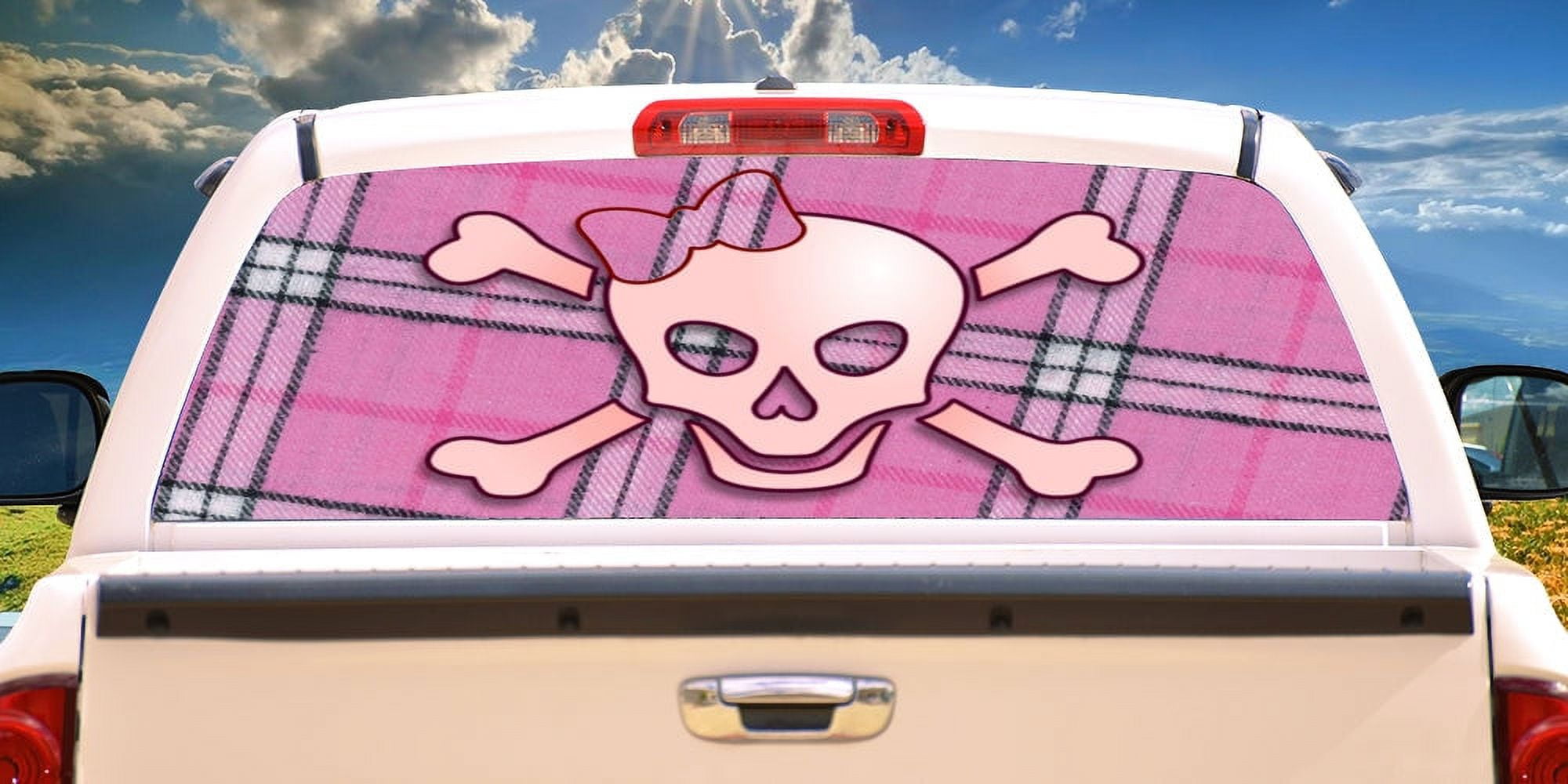 PINK SKULL Rear Window Graphic back truck decal suv view thru vinyl ...