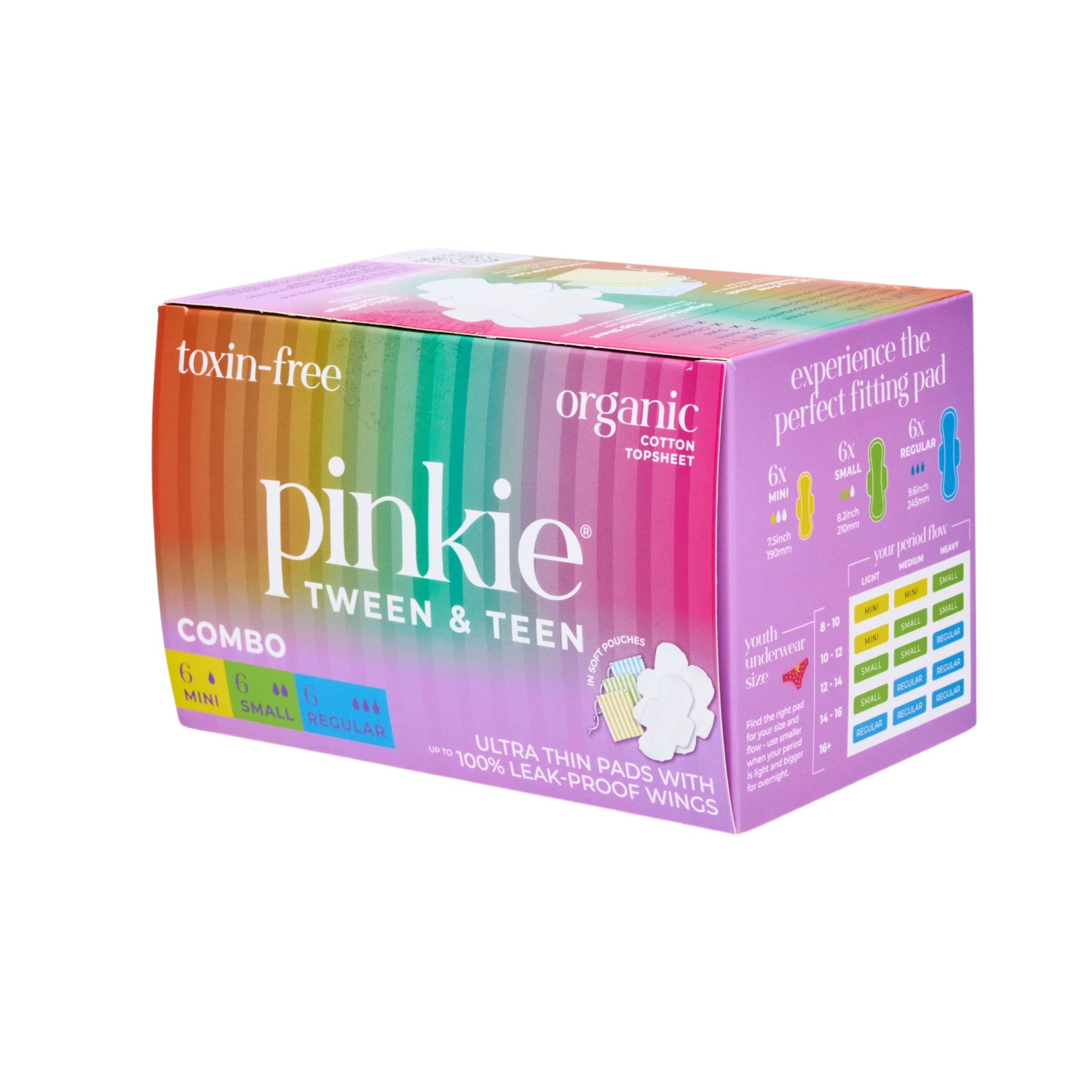 Pinkie Organic Cotton Teen Pads Combo Pack 6 Mini Small Regular Ultra ...