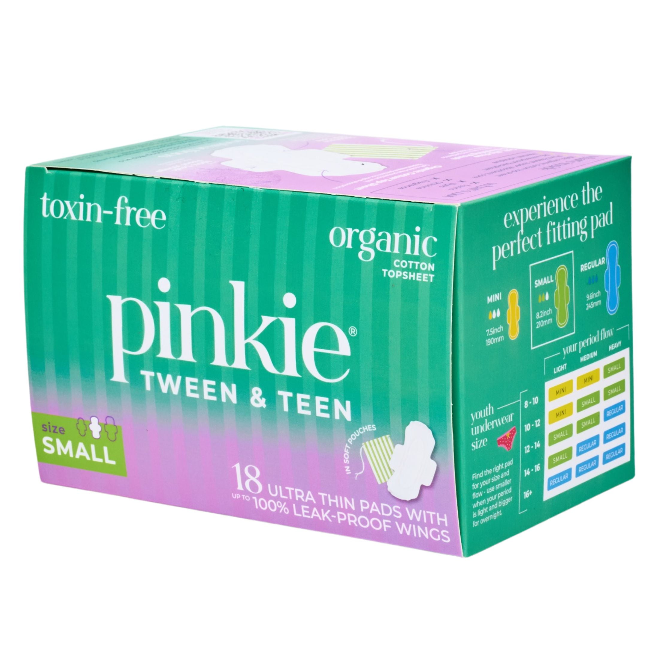 Pinkie Organic Cotton Small Pads for Tweens and Teens, Ultra-Thin Leak ...