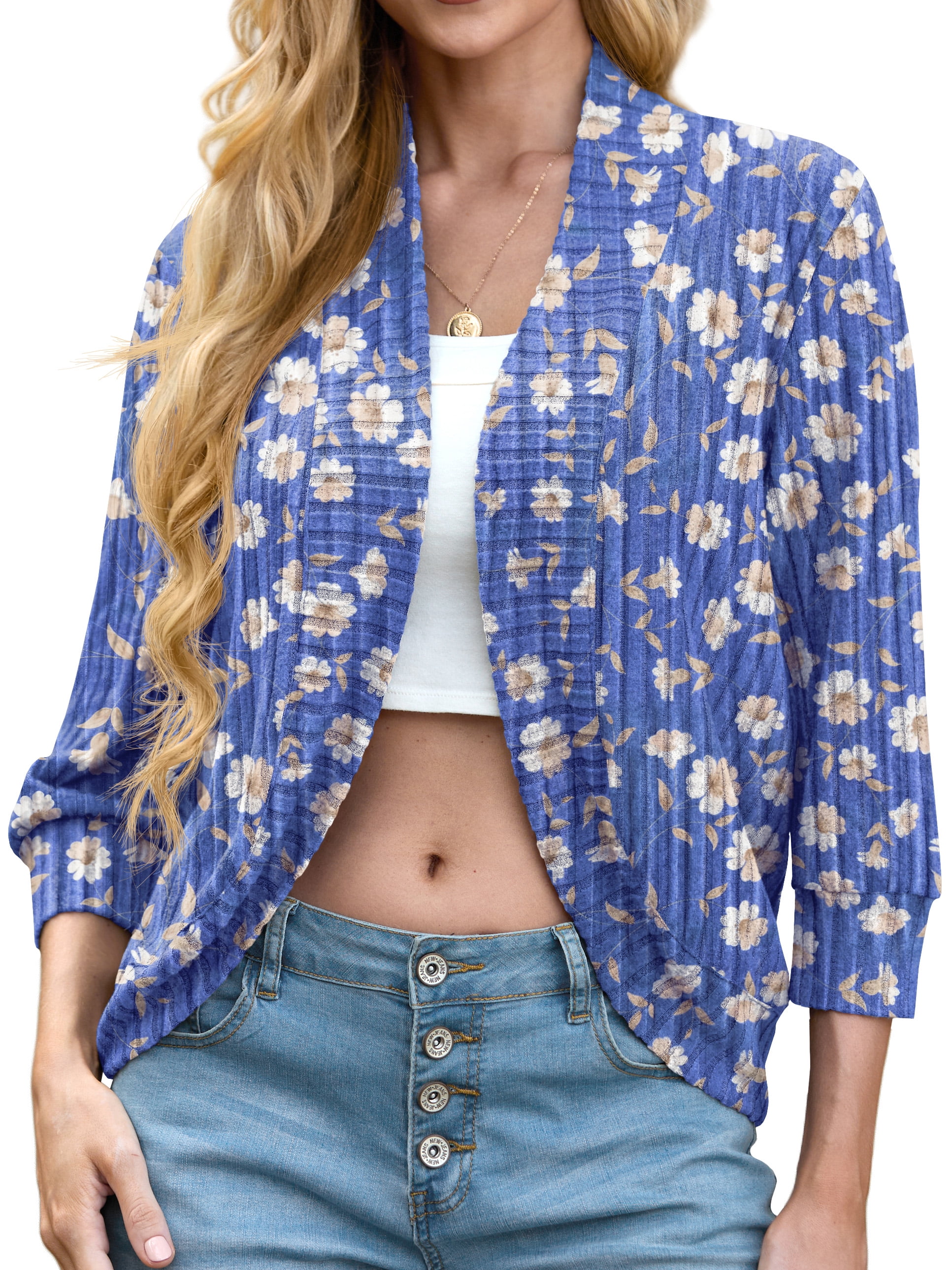 PINKSIR Women's 3/4 Sleeve Shrug Open Front Cropped Fashion Knit Bolero ...