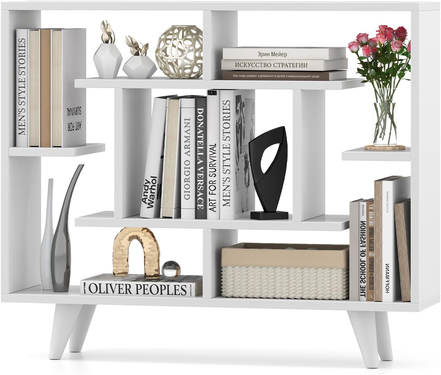 PINKYA 3 Tier Geometric Bookshelf, Modern Freestanding Bookcase w ...