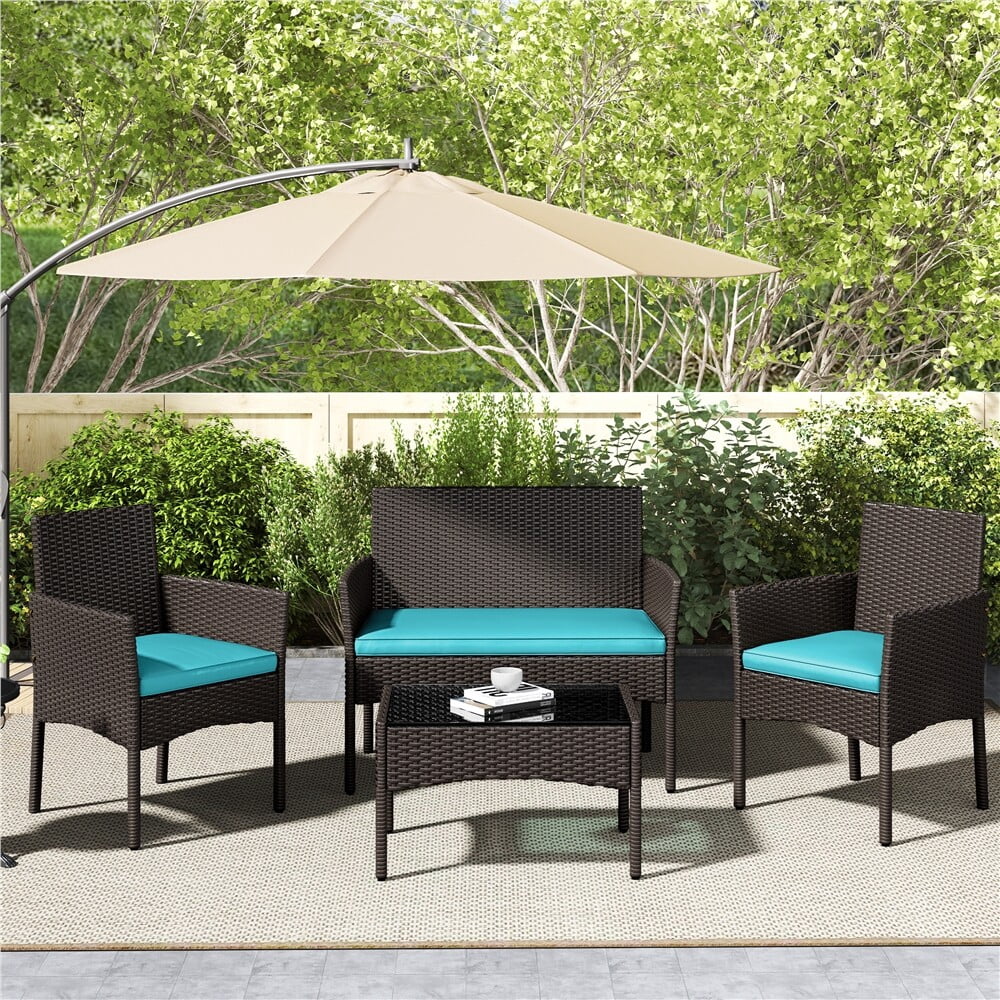PINKYA 4-Piece Patio Furniture Set - Rattan Garden Conversation Bistro ...