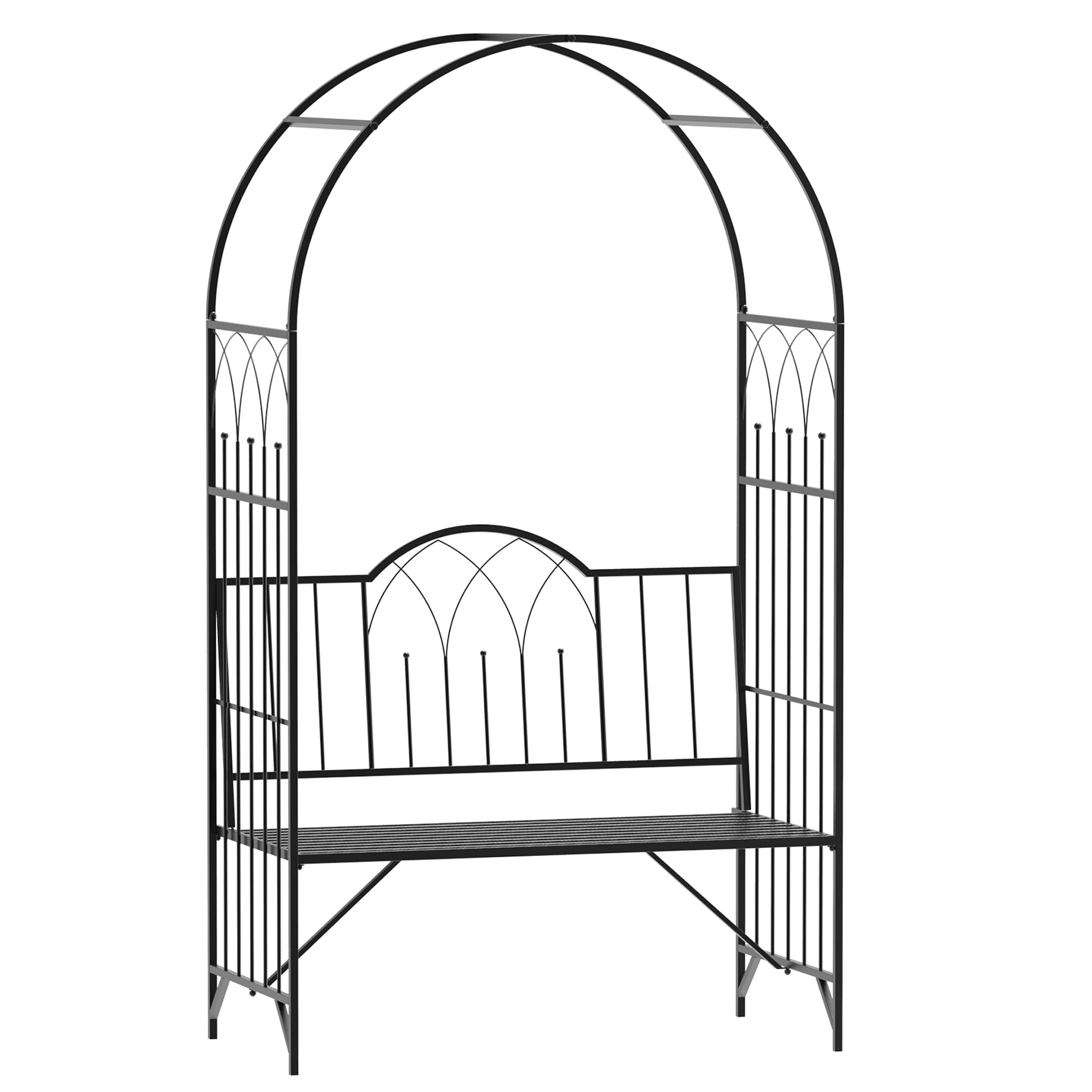 PINKYA 43/45 Inch Steel Metal Garden Arbor Archway with Bench – Black Outdoor Structure for ...