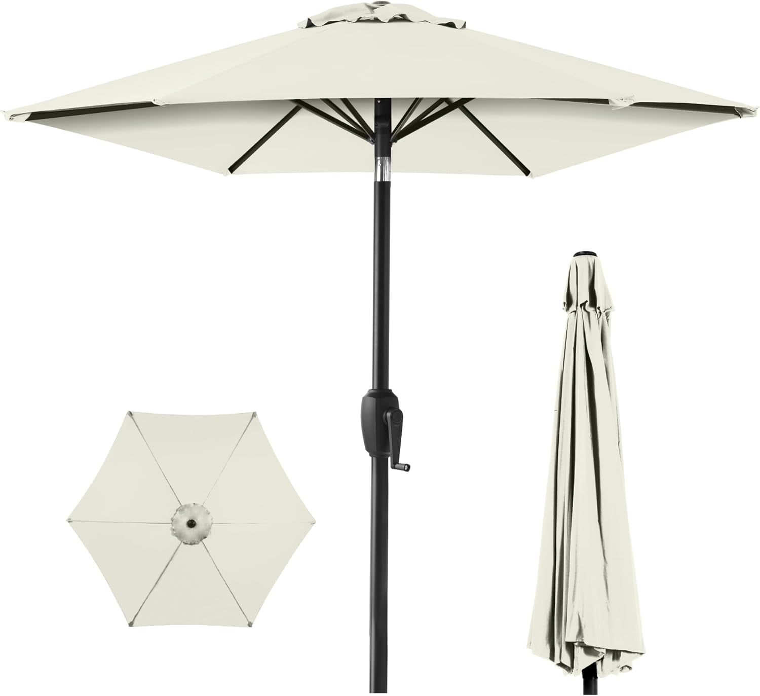 PINKYA 7.5ft Heavy-Duty Round Outdoor Market Table Patio Umbrella w ...