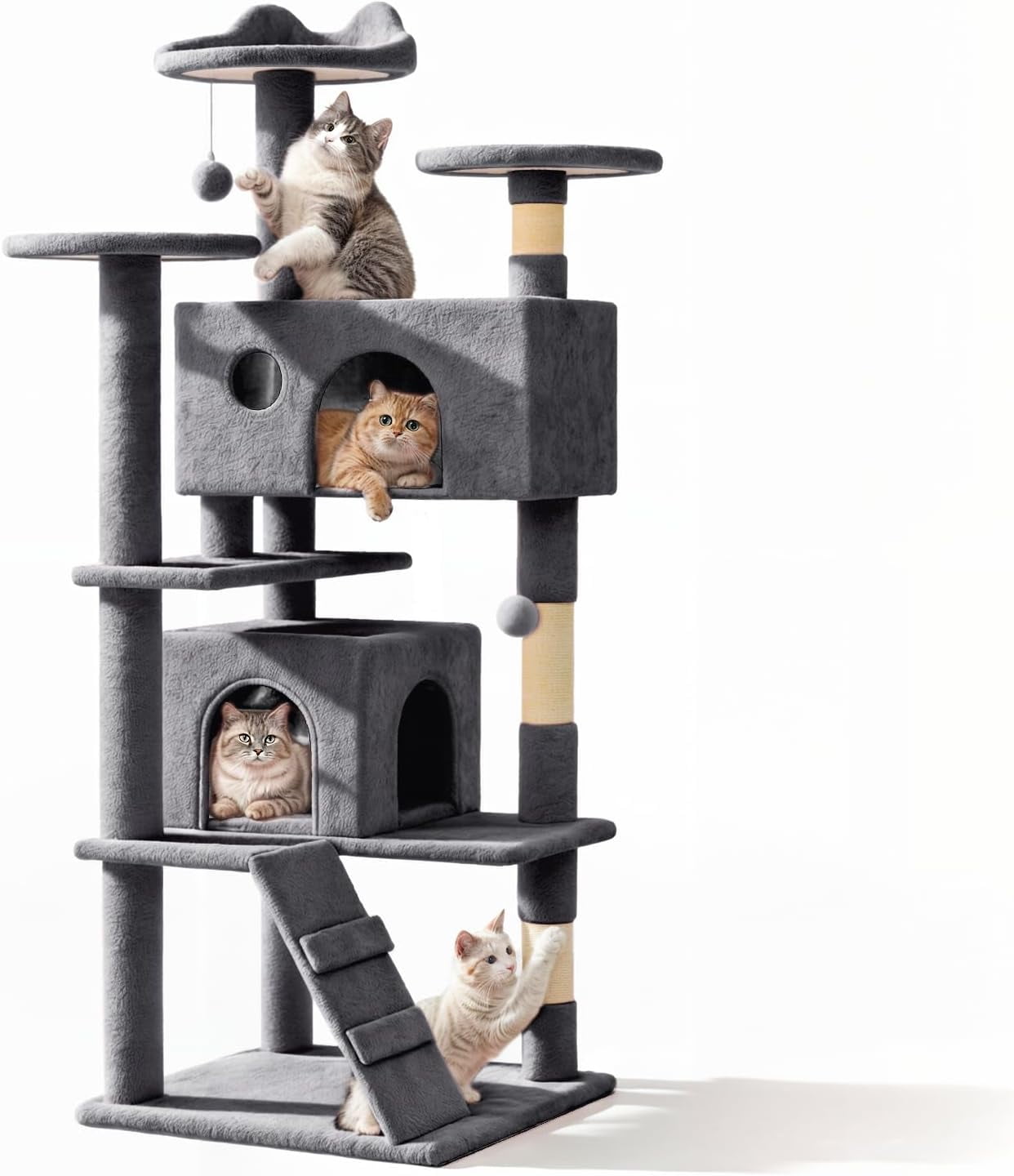 PINKYA Cat Tree, 54 Inch Cat Tower for Indoor Cats, Multi-Level Cat ...