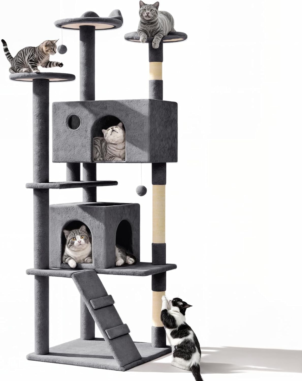 PINKYA Cat Tree, 70 Inch Cat Tower for Indoor Cats, Multi-Level Cat ...