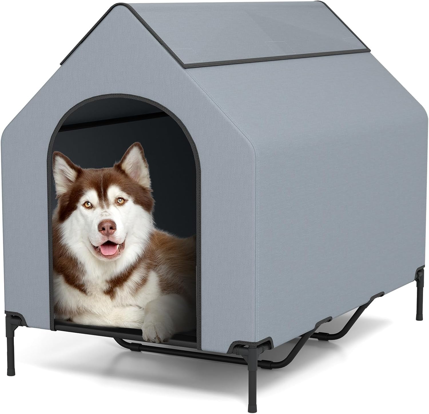 PINKYA Dog House Outdoor, Elevated Dog Bed with Weatherproof 600D ...