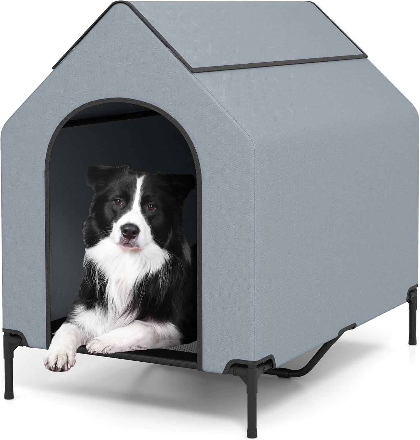 PINKYA Dog House Outdoor, Elevated Dog Bed with Weatherproof 600D ...