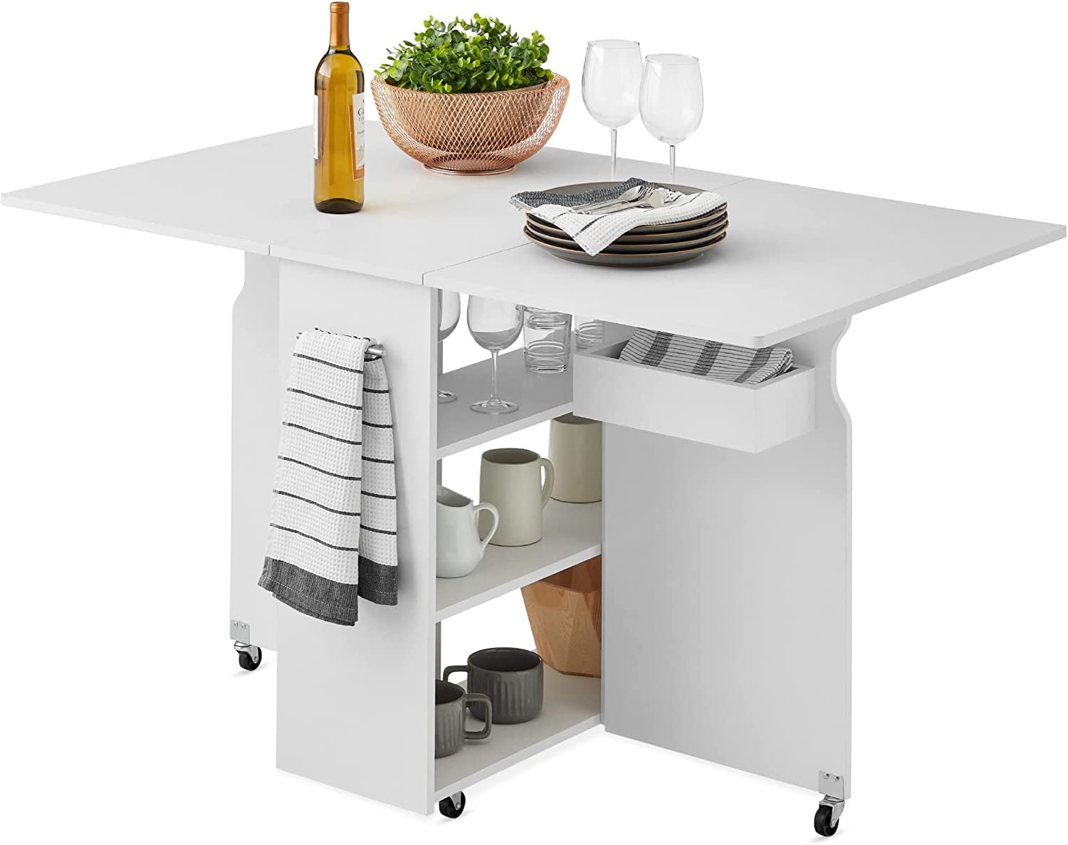 PINKYA Folding Dining Table, Multipurpose Space Saving Collapsible Drop ...