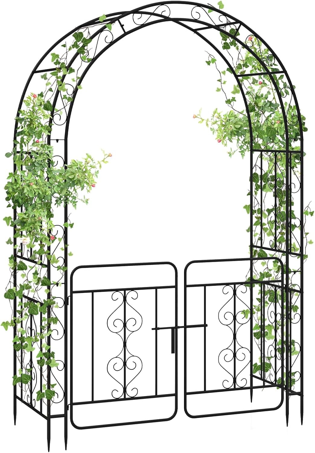 PINKYA Garden Arbor, 84" No Dig Heavy-Duty Metal Archway with Lockable ...