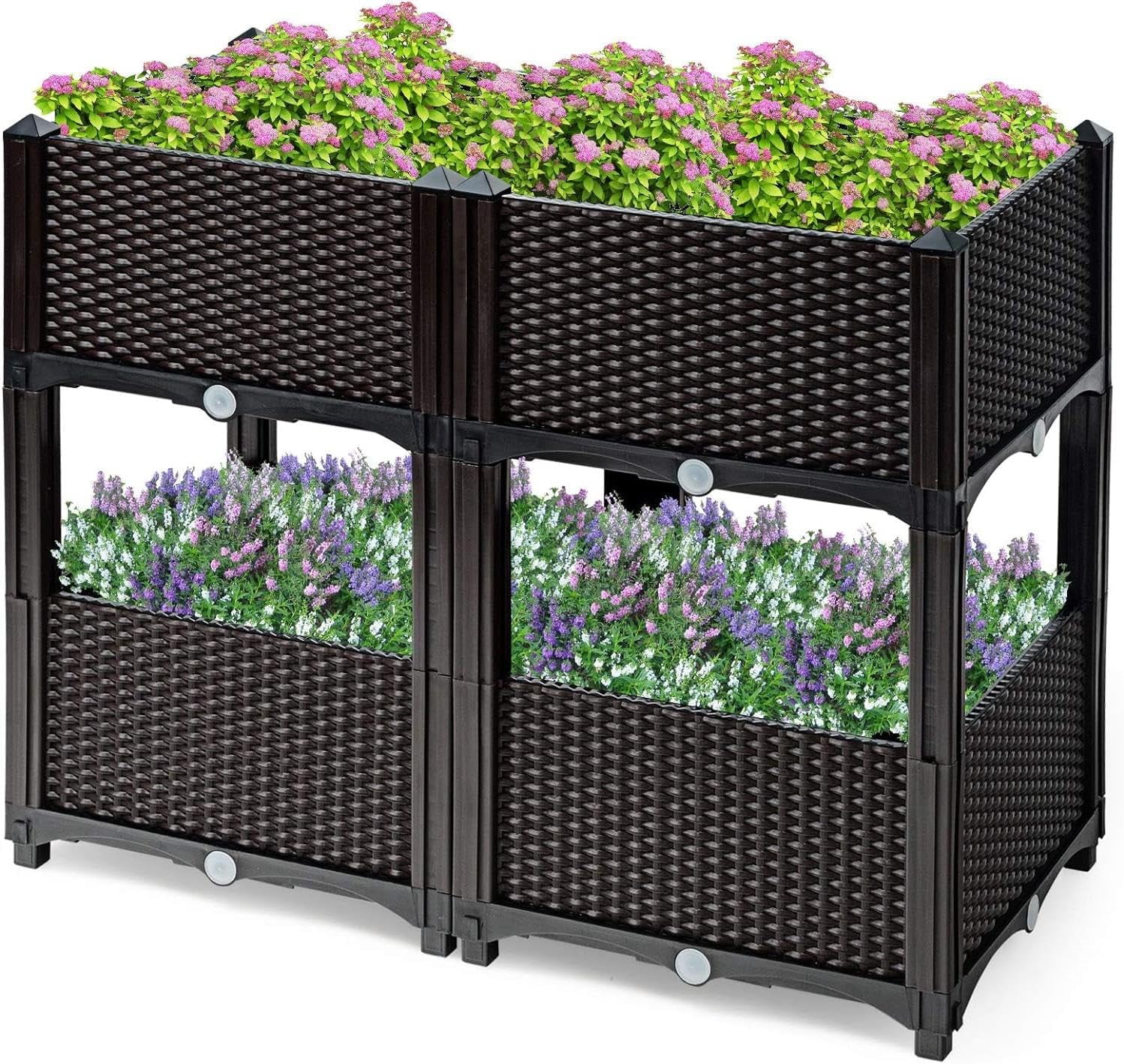PINKYA Outdoor Raised Garden Bed, 4 Raised Planter Box with Removable ...
