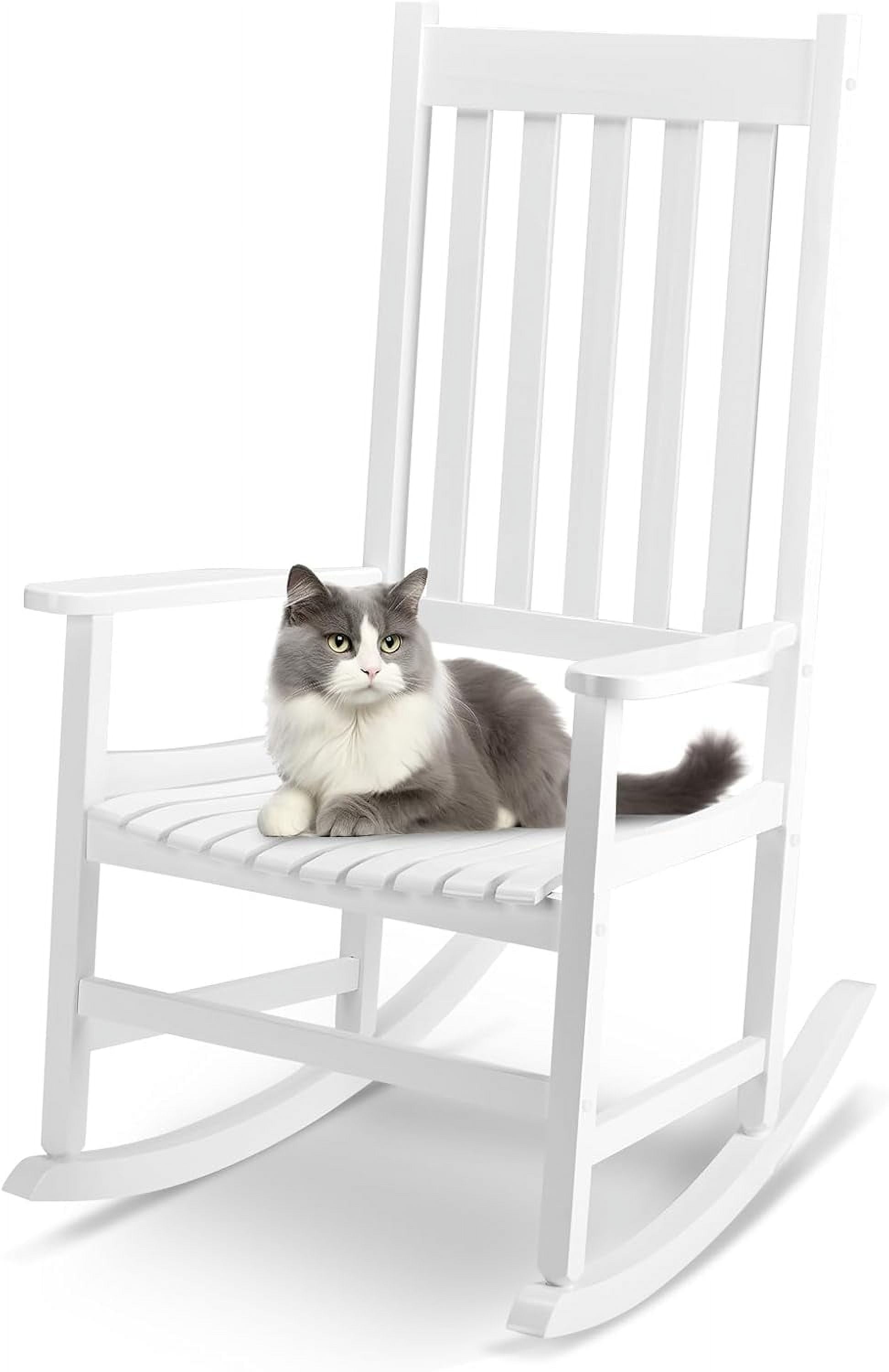 PINKYA Outdoor Rocking Chair, Solid Wood High Back Rocker, All Weather ...