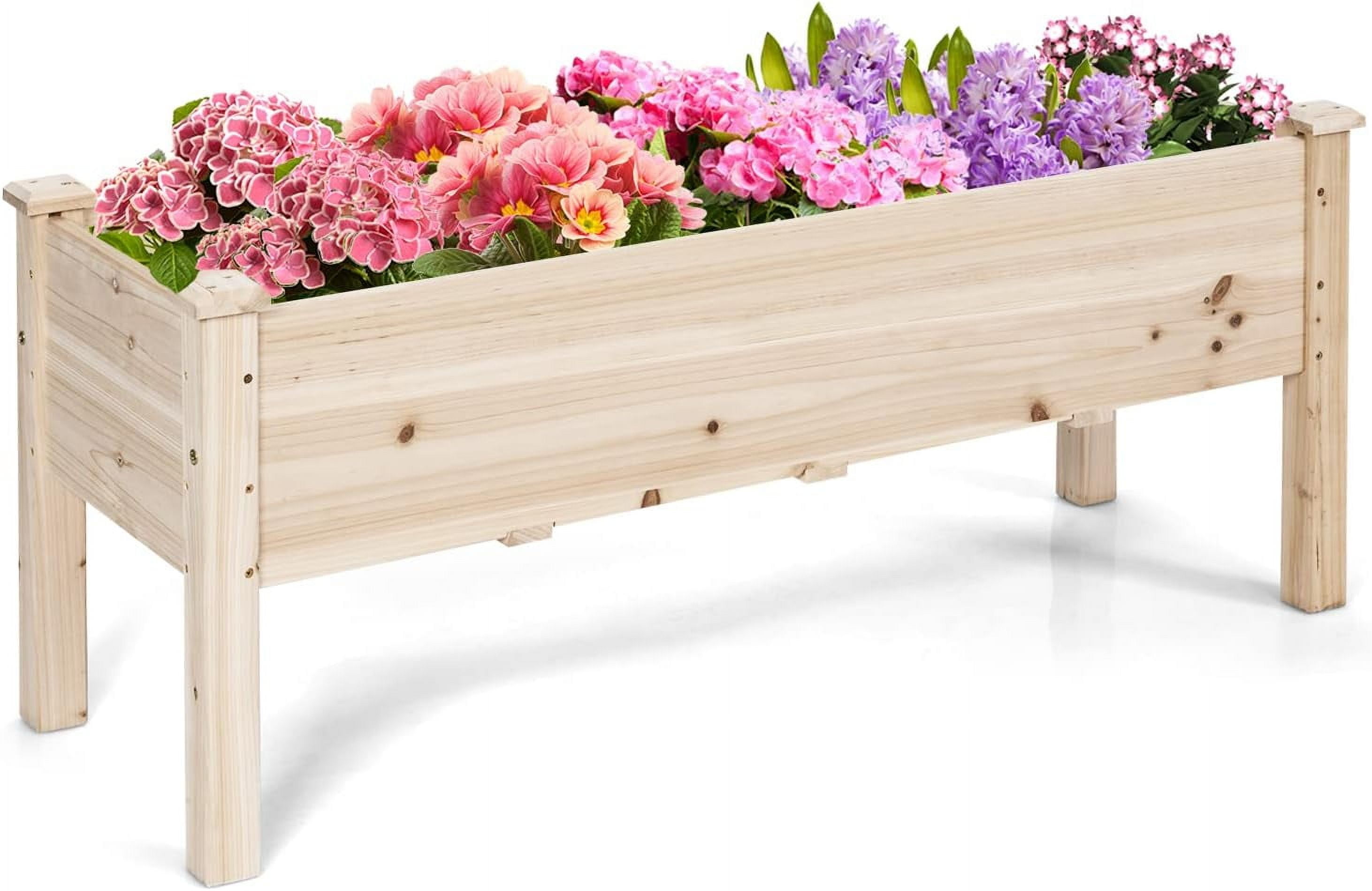 PINKYA Raised Garden Bed, Wood Planter Box with Legs, 5 Drainage Holes ...