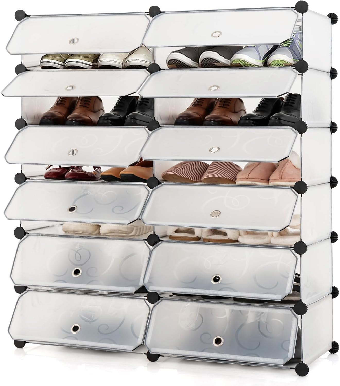 PINKYA Shoe Rack Organizer, 12-Cube Modular Plastic Shoes Storage ...