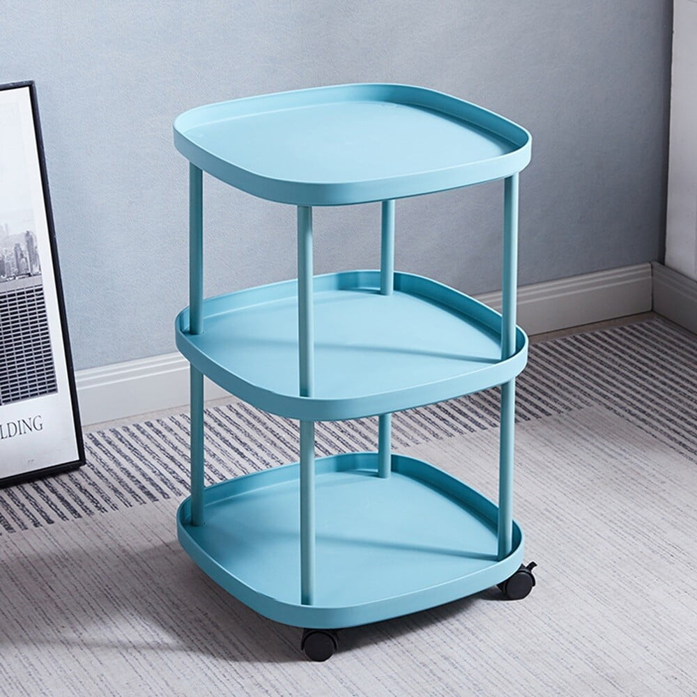 PINKYA Side Table with Wheels, 3 Tier End Table Living Room Plastic ...