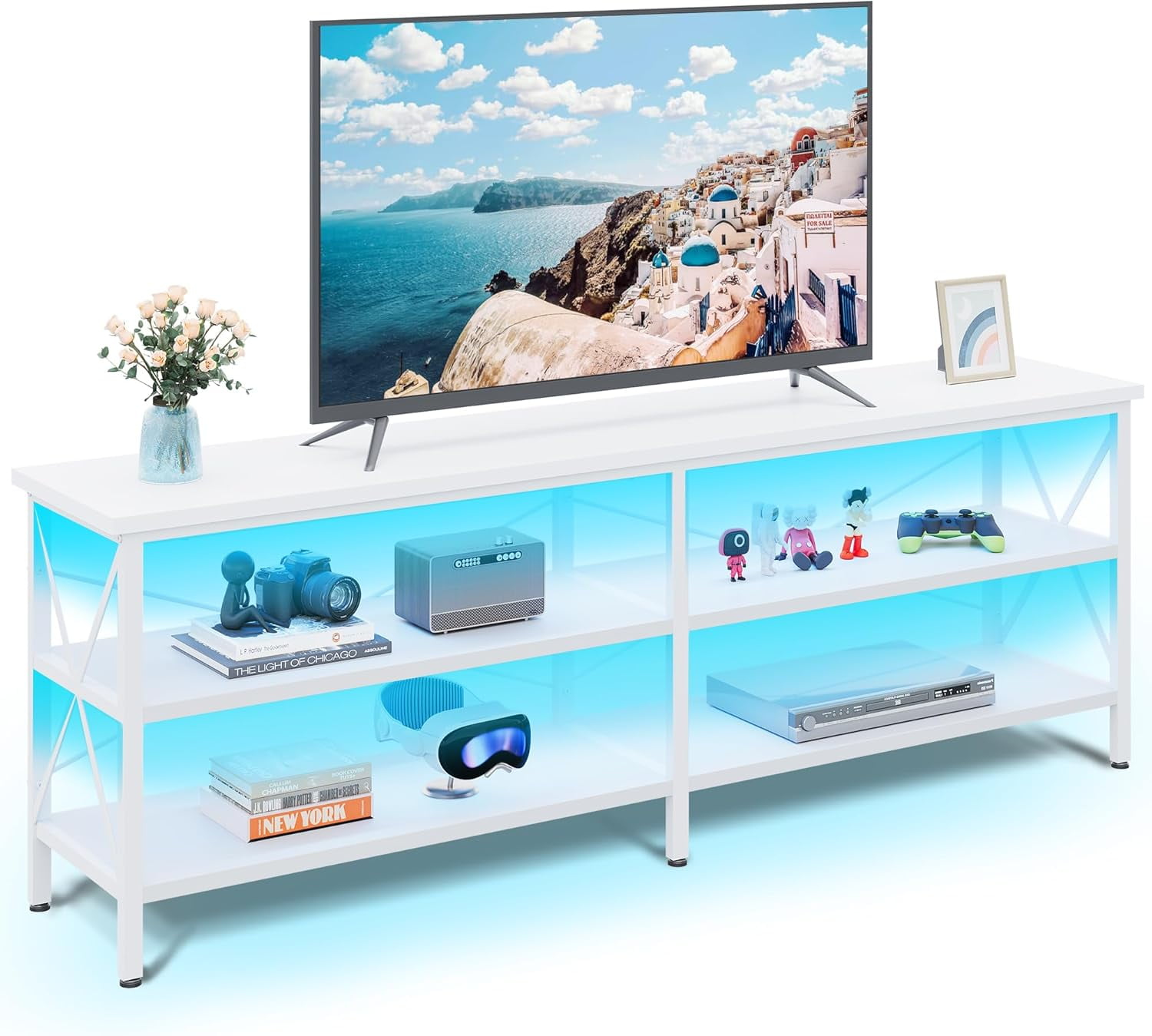 PINKYA TV Stand up to 70 Inch TV, 63" Entertainment Center with LED, TV ...