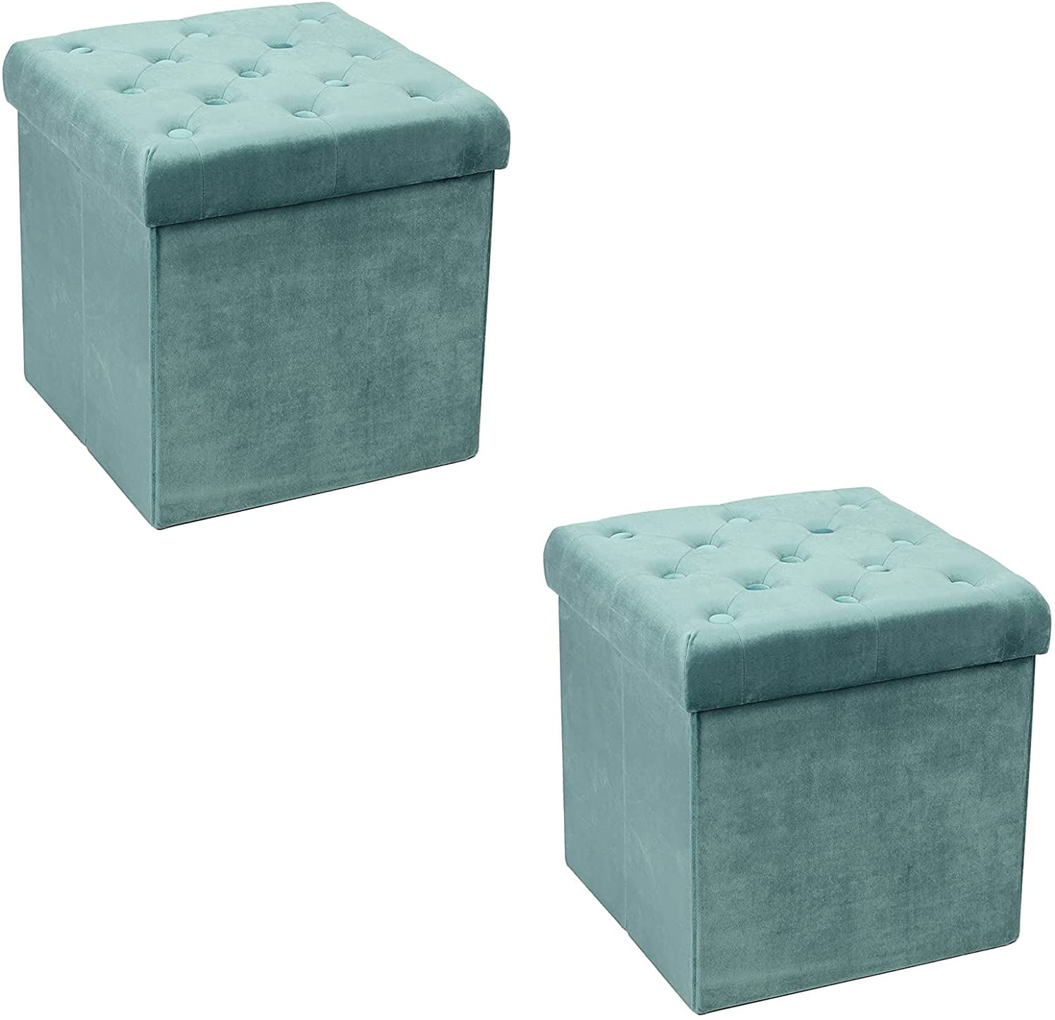 PINPLUS Padded 15.7" Folding Green Velvet Storage Ottoman for Living ...