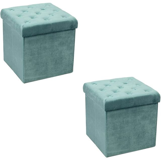 PINPLUS Padded 15.7" Folding Green Velvet Storage Ottoman for Living ...