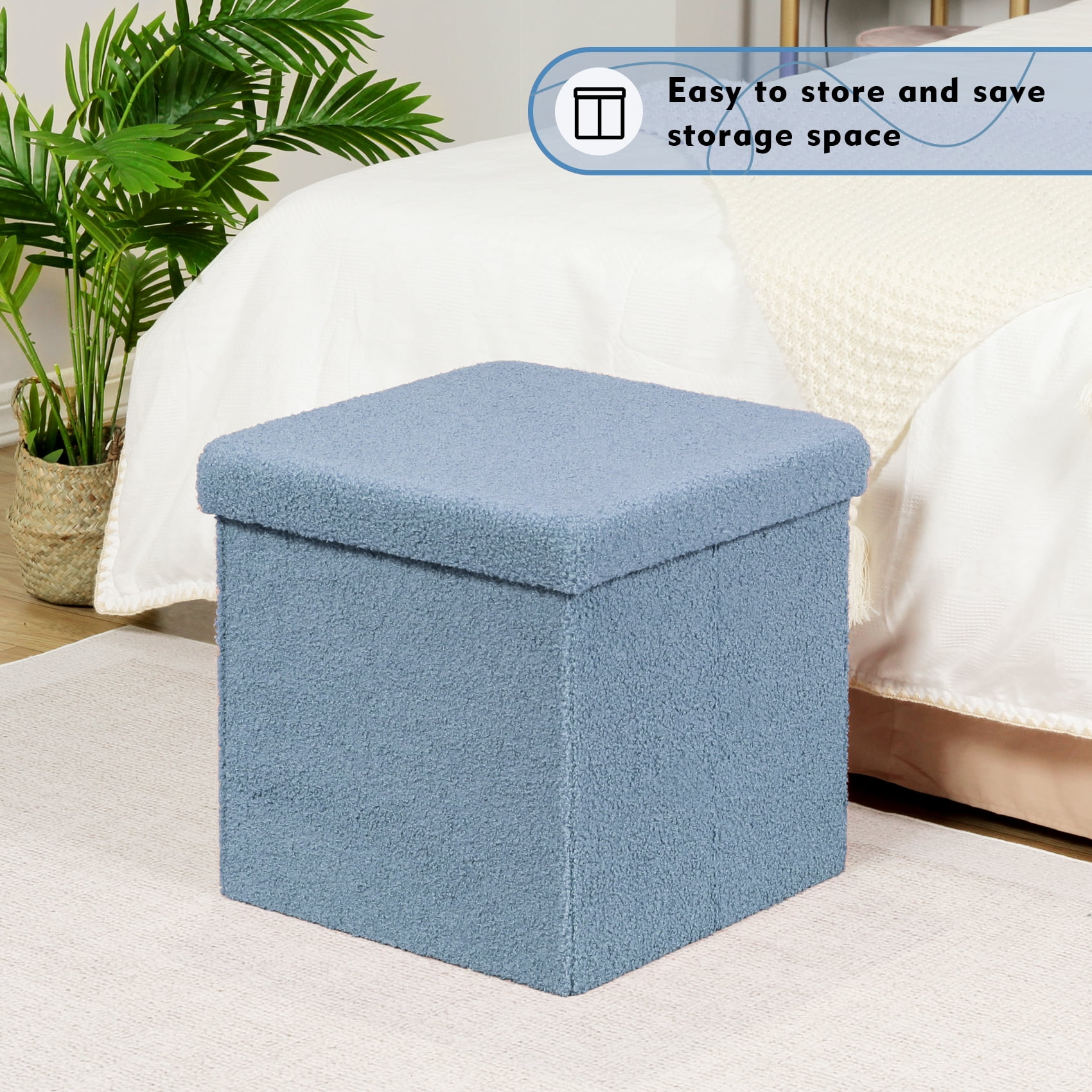 PINPLUS Foldable & Collapsible 15.7" Storage Ottoman Cube, Foot Rest ...
