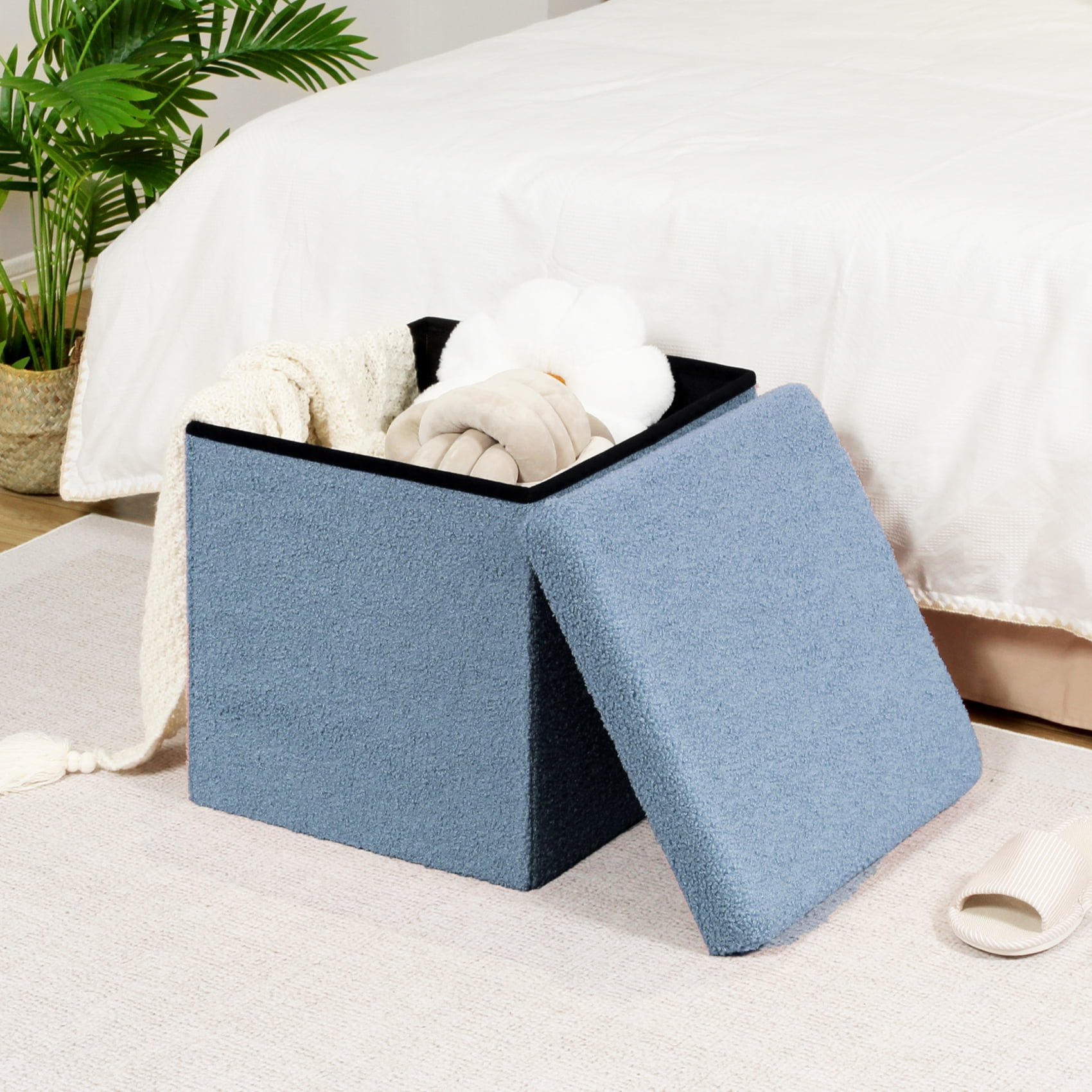 PINPLUS Foldable & Collapsible 15.7" Storage Ottoman Cube, Foot Rest ...
