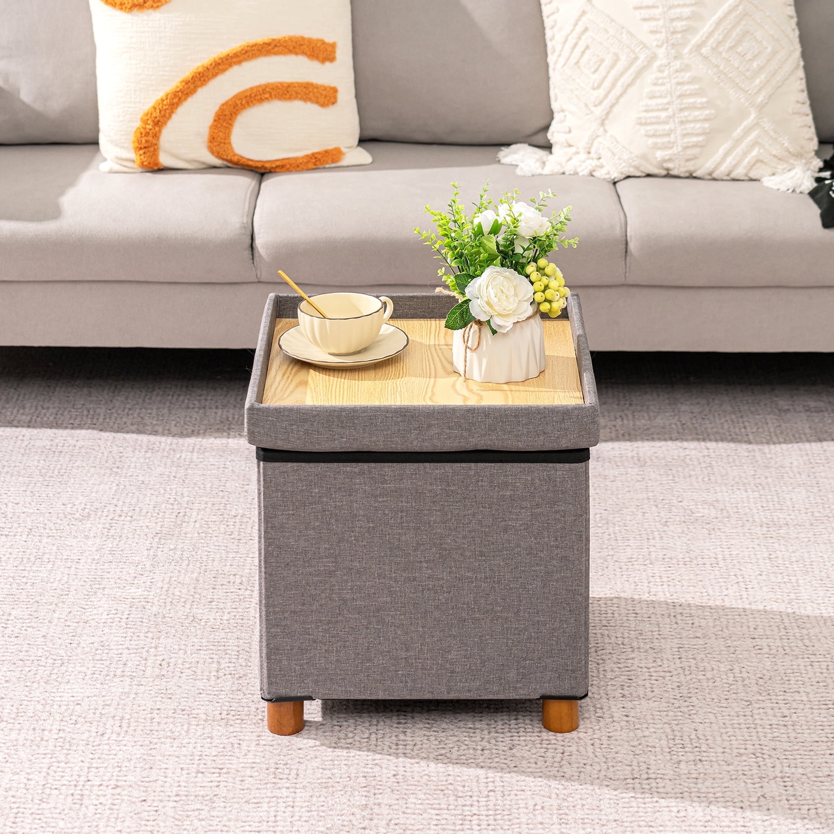 "PINPLUS Padded Square Foot Rest with Tray Top, 15"" Grey Ottoman ...
