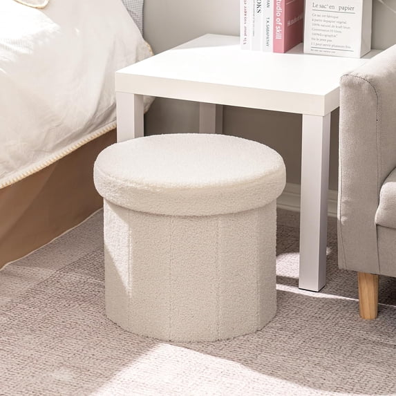 PINPLUS Kids Toy Box, 15" Padded Collapsible Footstool, White Velvet ...