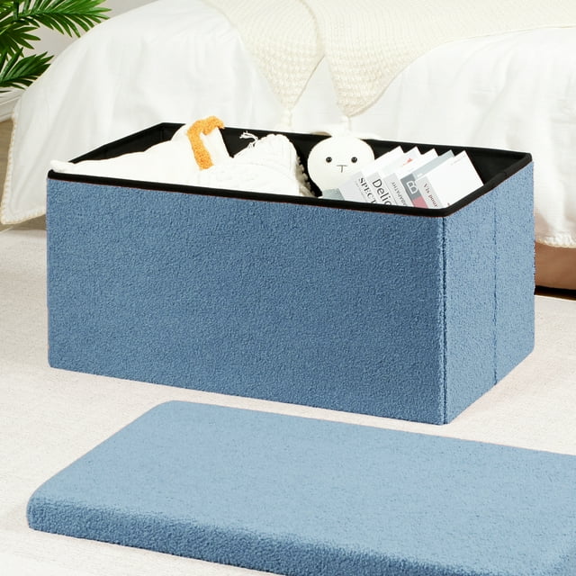 PINPLUS 31.5" Large Foldable Ottoman Storage Bench, Upholstered Foot ...