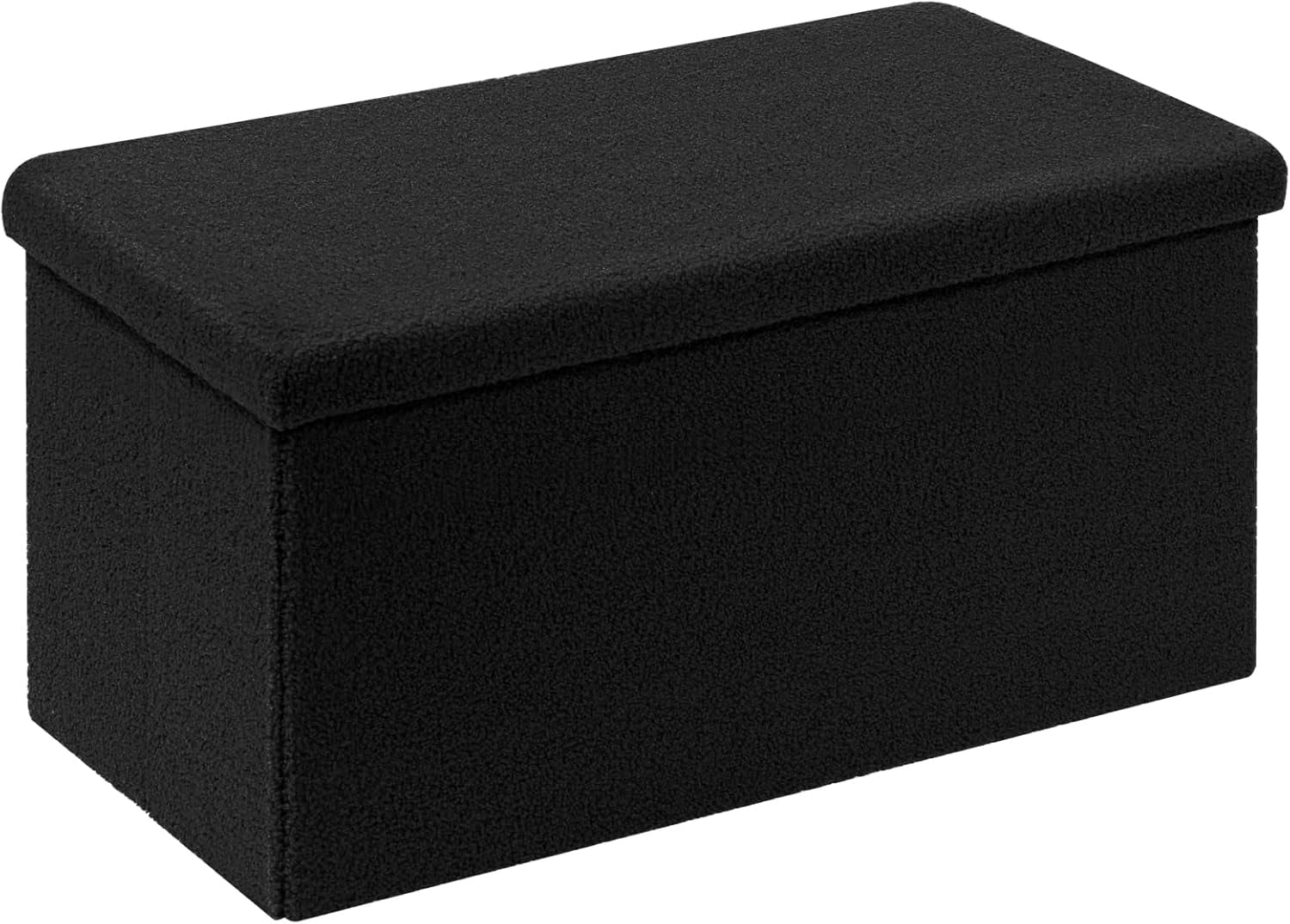 PINPLUS Folding Storage Ottoman Bench, Black Sherpa Ottoman with ...