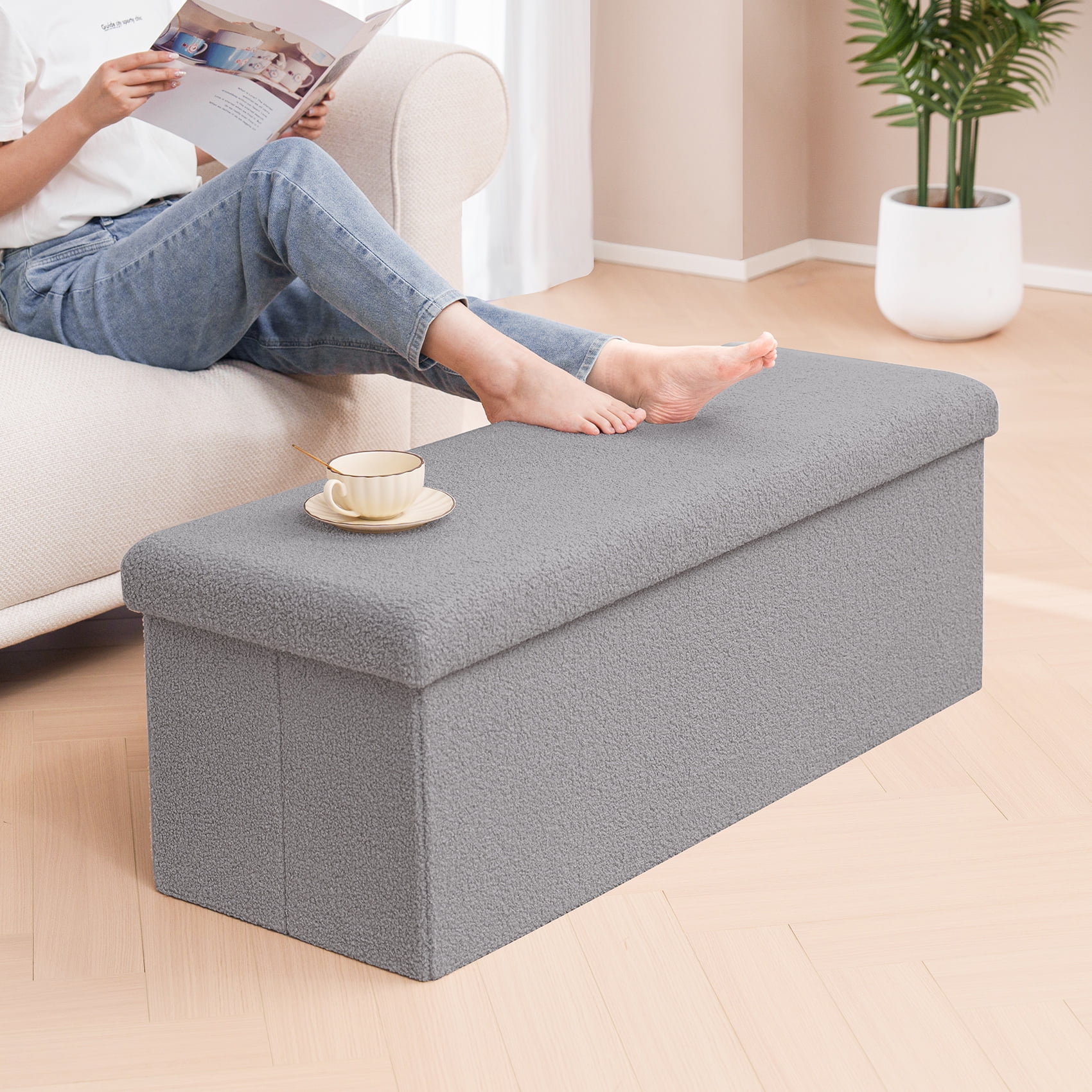 PINPLUS Storage Ottoman Bench Ottoman Foot Rest,43" Storage Chest with ...