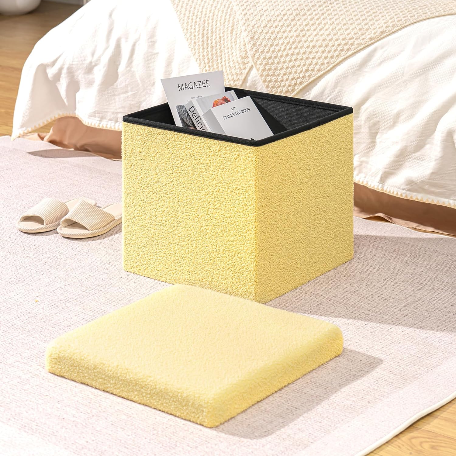 PINPLUS Folding Storage Ottoman Cube, Storage Ottoman with Lid, Yellow ...