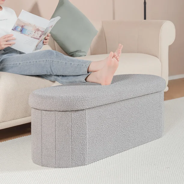 PINPLUS Storage Ottoman Bench Tufted Oval Ottomans Bench Foot Rest ...