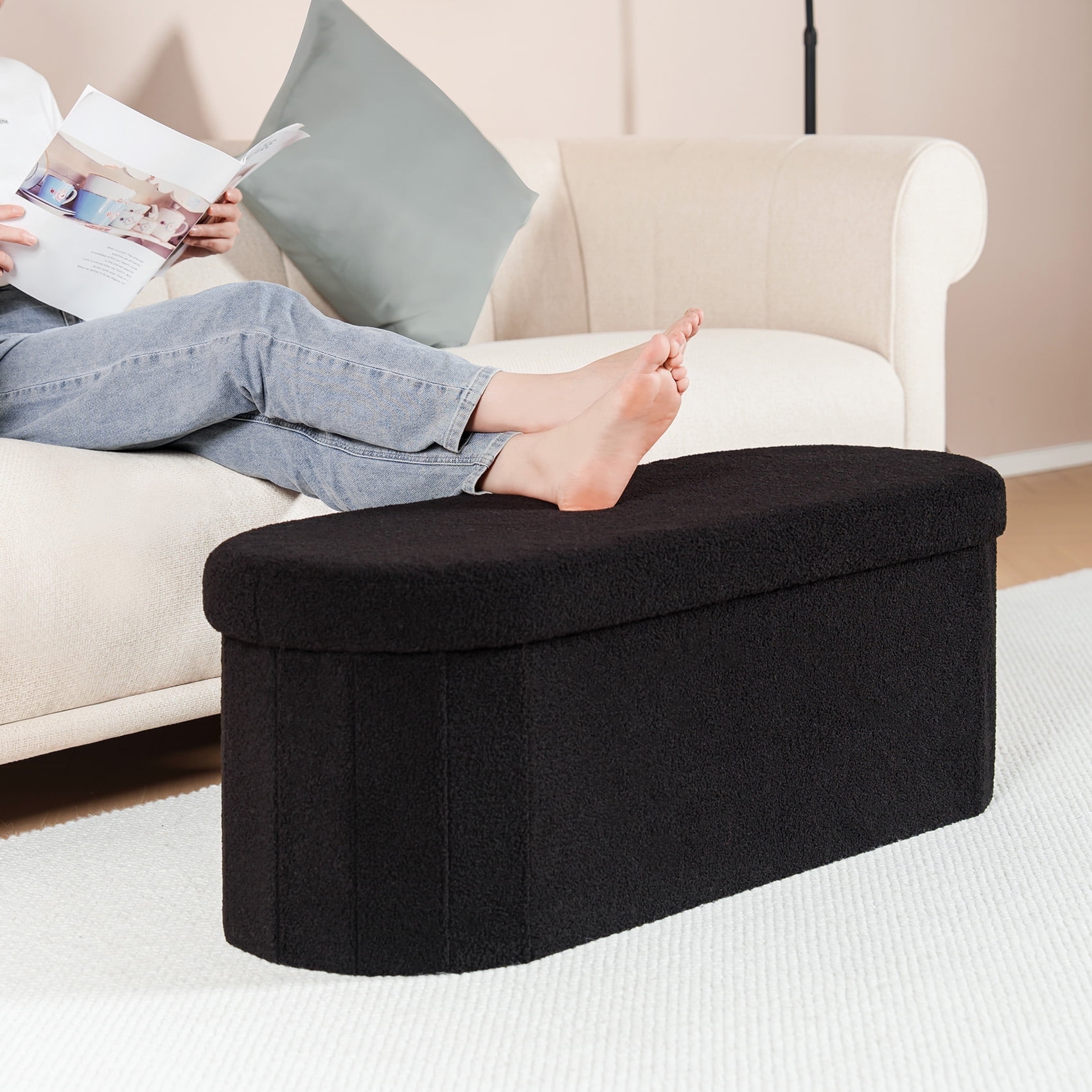 Free Shipping! PINPLUS Storage Ottoman Bench Oval Modern Ottomans Bench ...