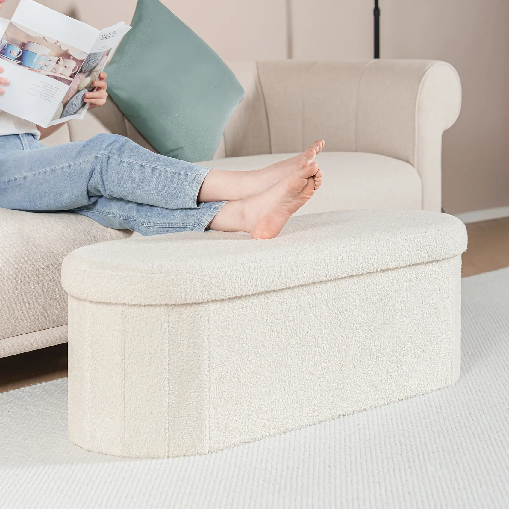 PINPLUS Storage Ottoman Bench Tufted Oval Ottoman Bench Foot Rest ...