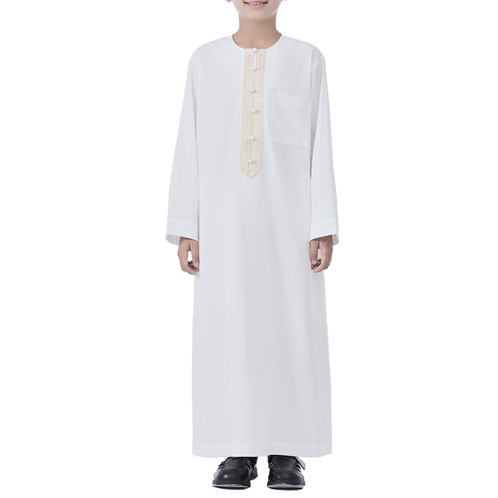 PINQI Boys Long Muslim Thobe Plain Lace Embroidery 𝐈slamic Traditional ...