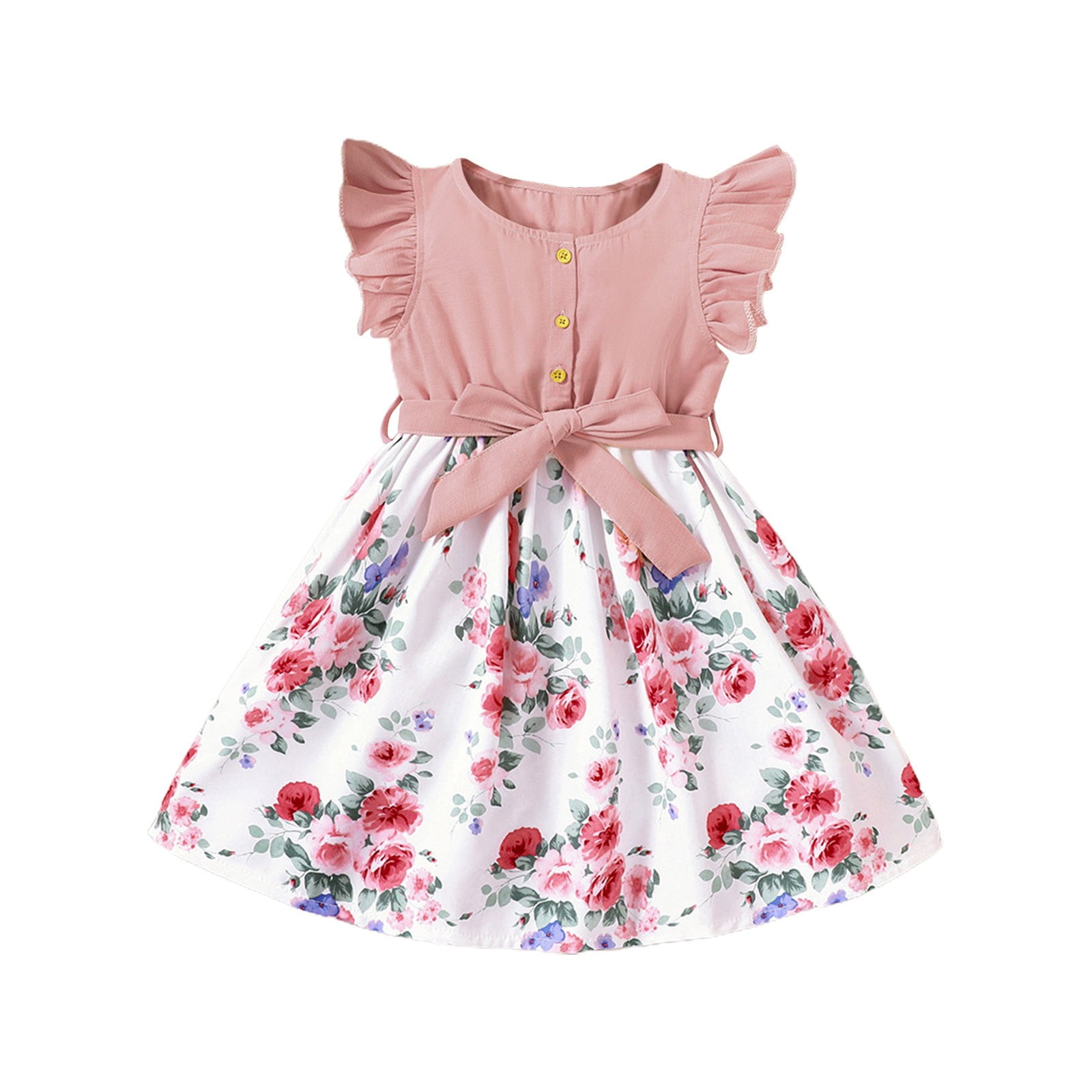 PINQI Children Girls Summer Dress Floral Dress Butterfly Short Sleeve ...