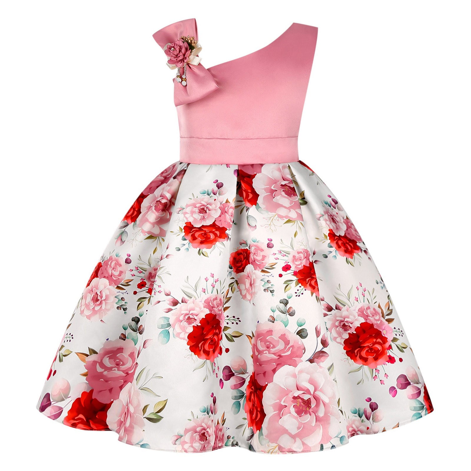 PINQI Formal Baby Girls Dress Girl's Slant Shoulder Floral Printed Gown ...