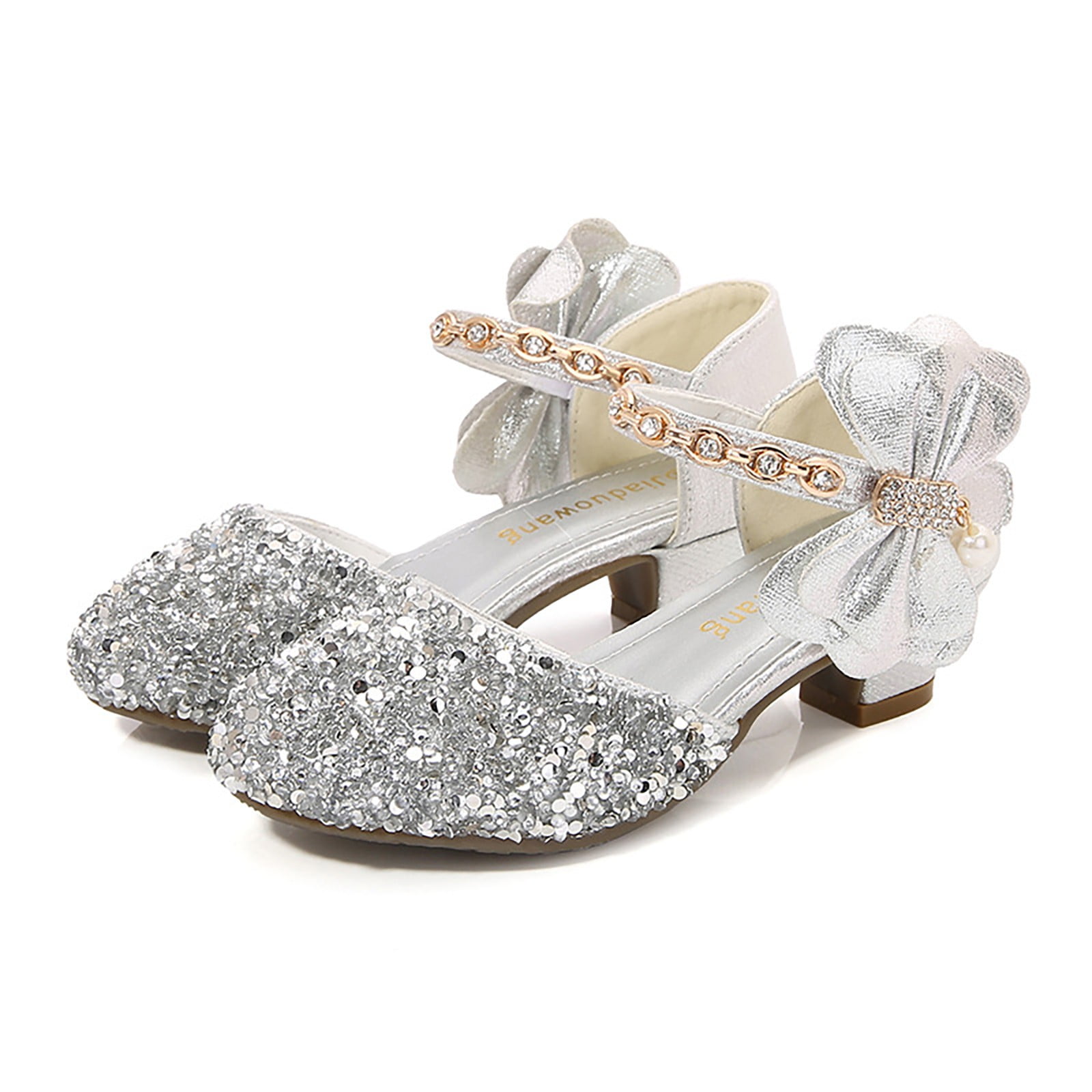 PINQI Girls Glitter Dress Shoes Mary Jane Princess Flats Low Heels Flower Wedding Party Footwear ...