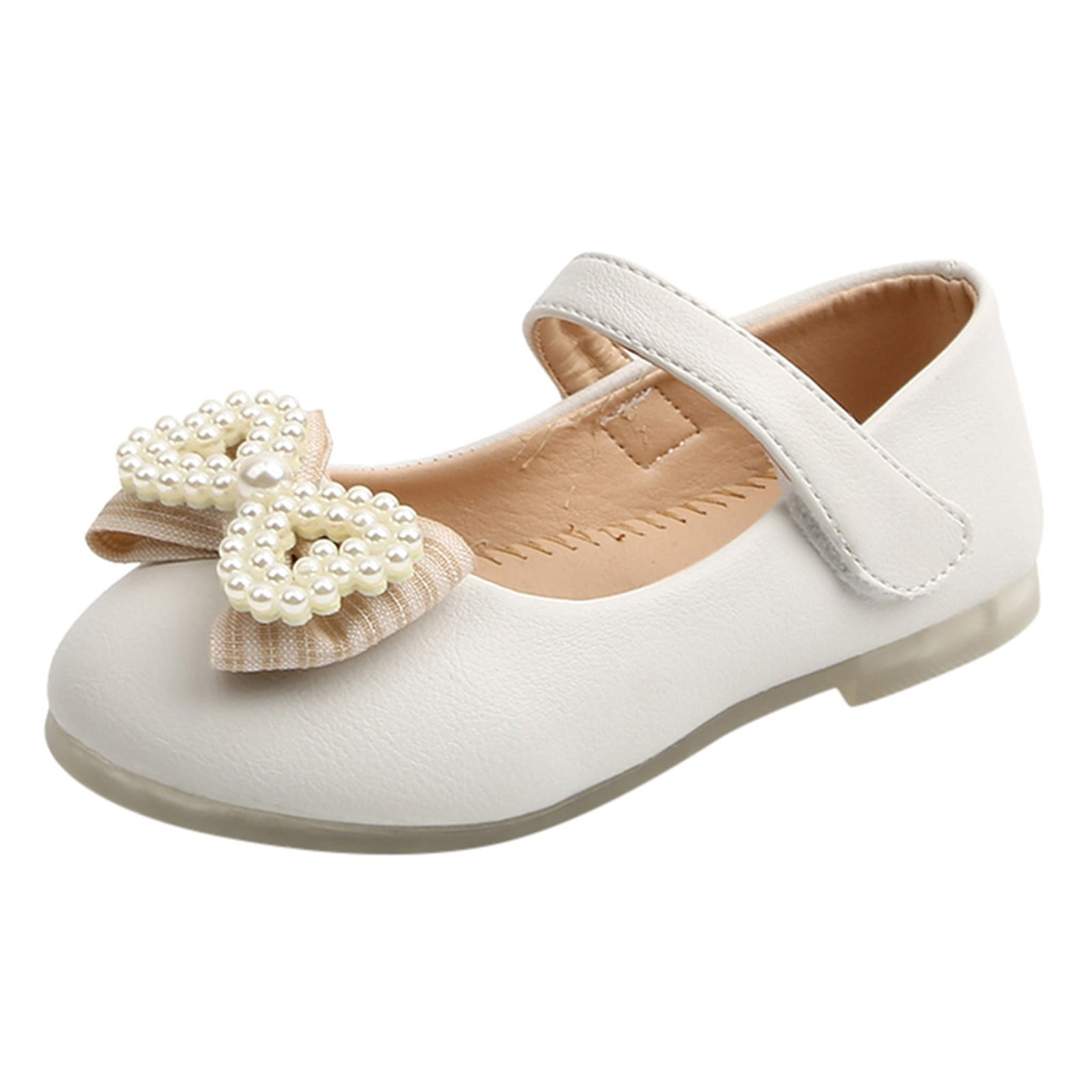 PINQI Girls Mary Jane Pearl Bowknot Ballerina Flat Shoes Flower Girl ...