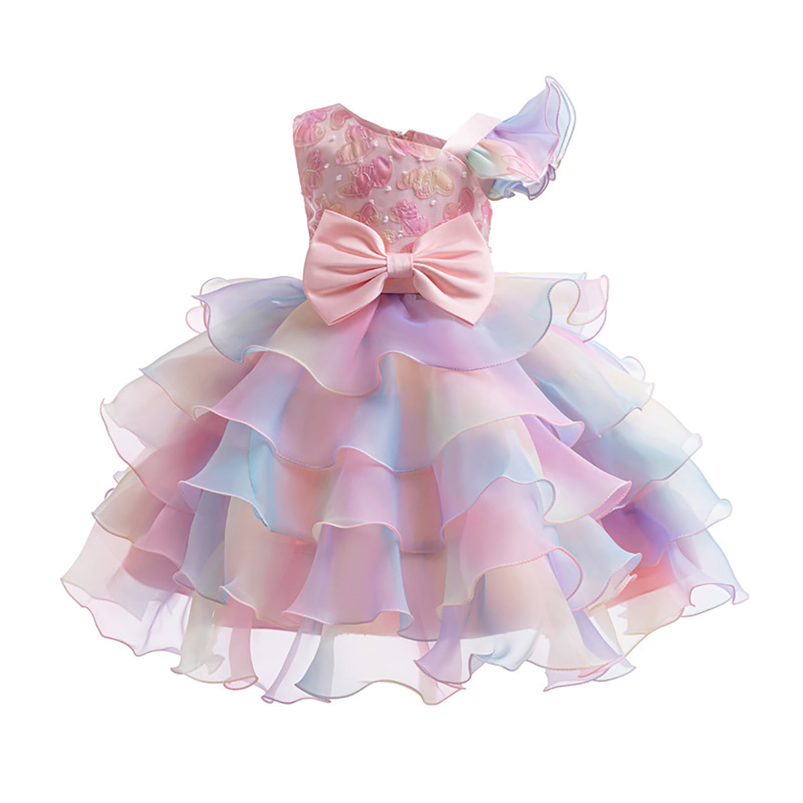 PINQI Girls One Shoulder Sleeveless Colorful Bow Cake Gown Dresses ...
