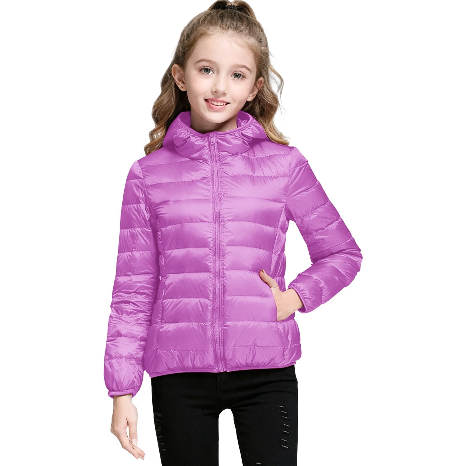 PINQI Girls Quilted Puffer Jackets Lightweight Soft Mock Neck Full ...