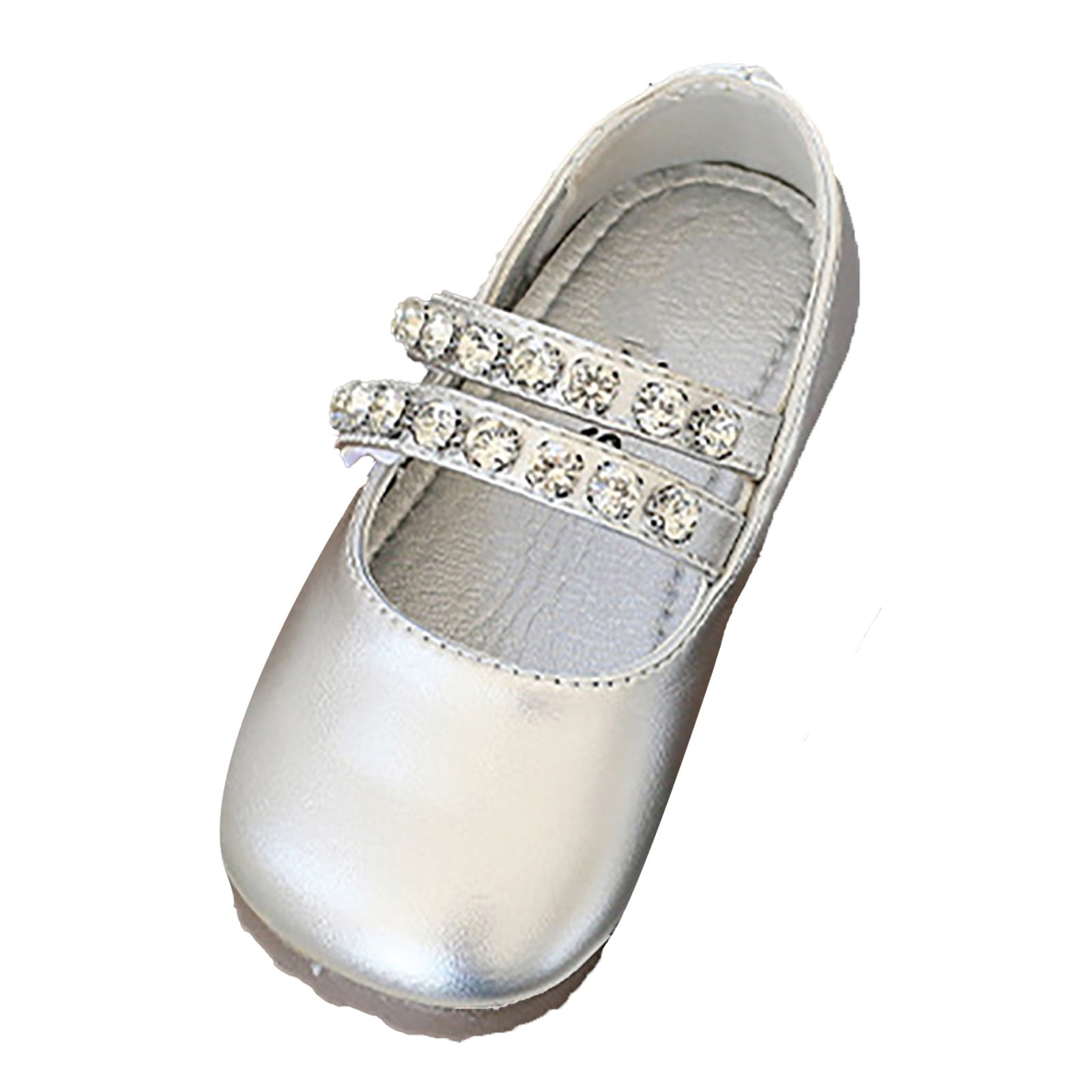 PINQI Kids Girls Leather Dress Shoes Closed Toe Rhinestone Ballet Flats ...