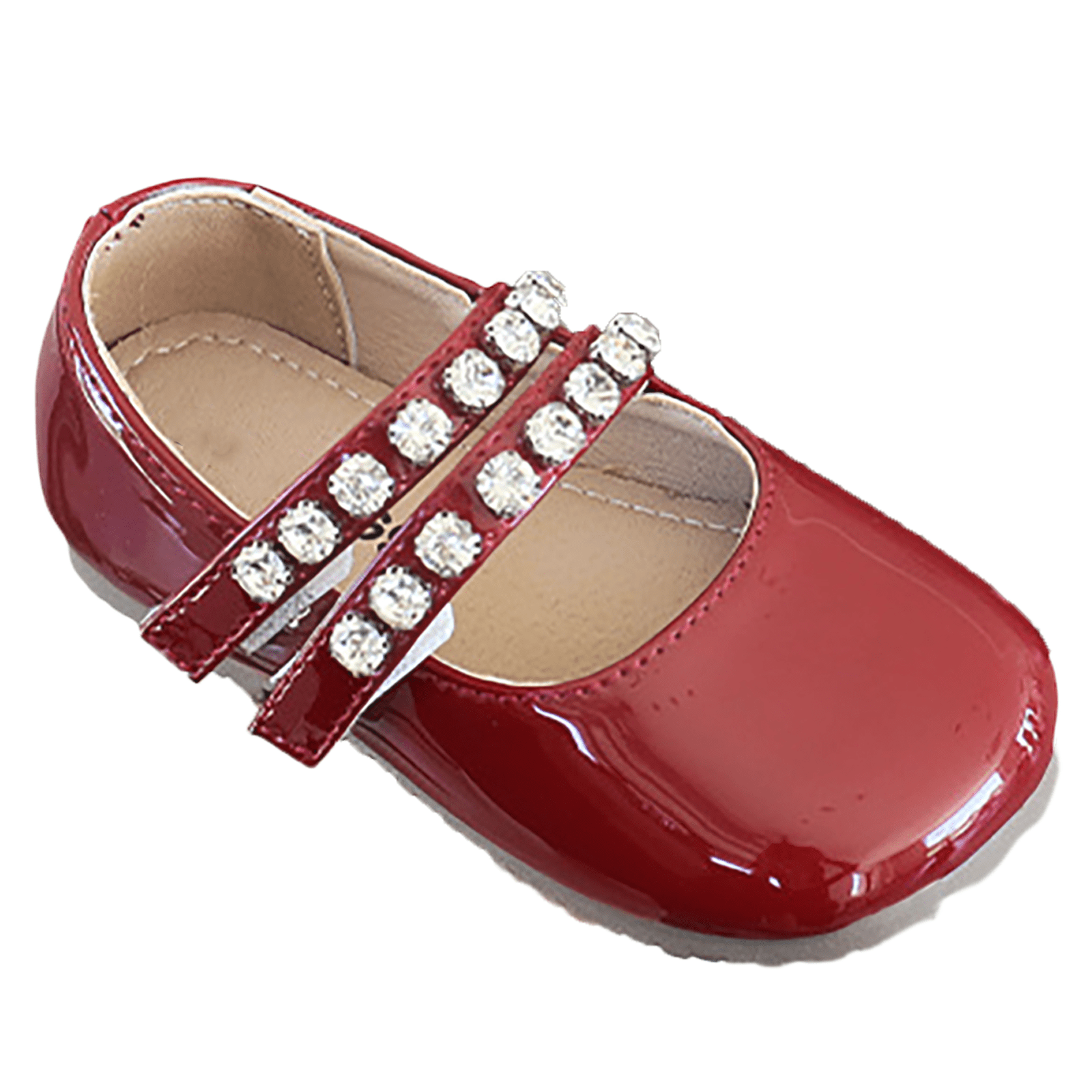 PINQI Kids Girls Leather Dress Shoes Closed Toe Rhinestone Ballet Flats ...