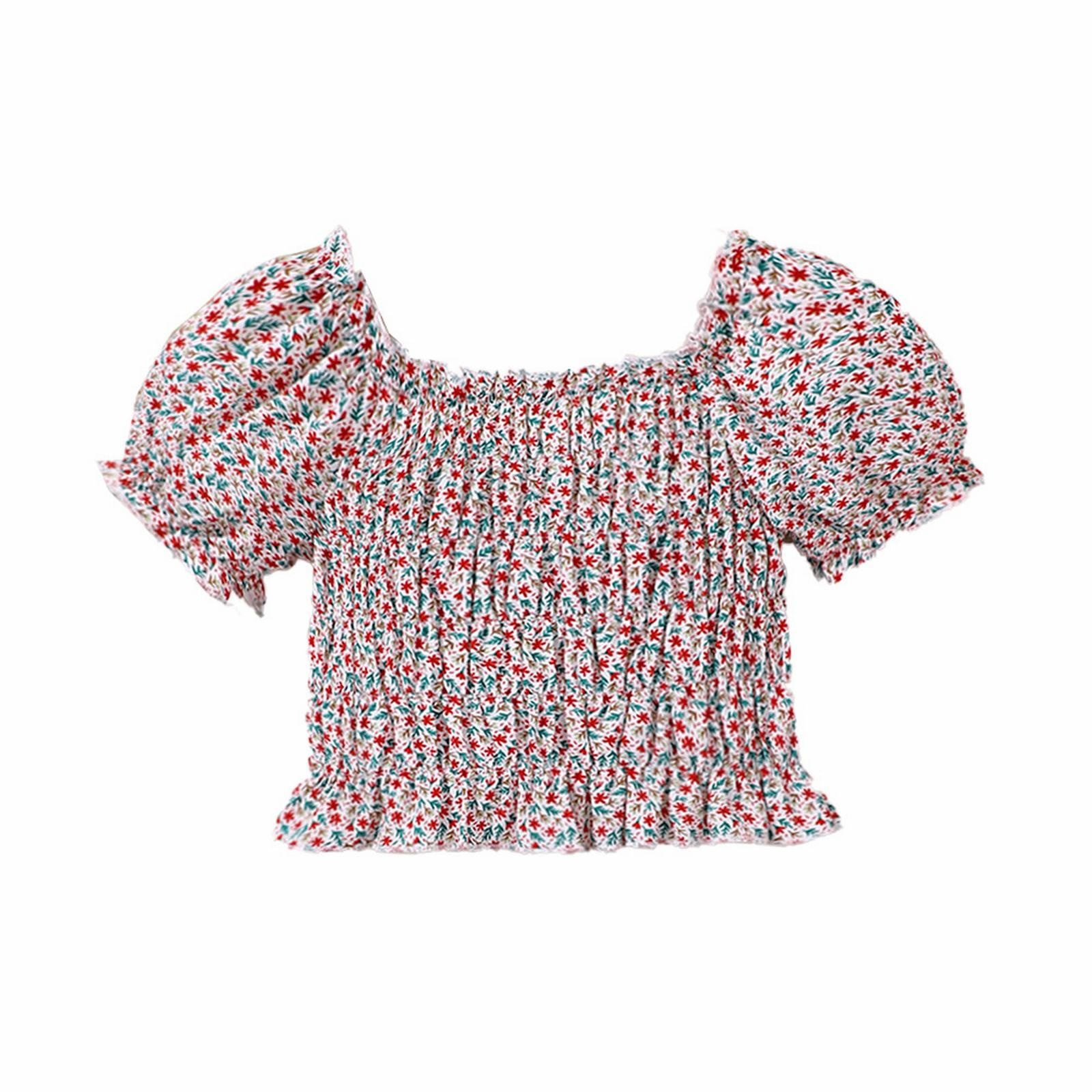 PINQI Little Children Girls Crop Tops Summer Puff Sleeve Lace Small ...