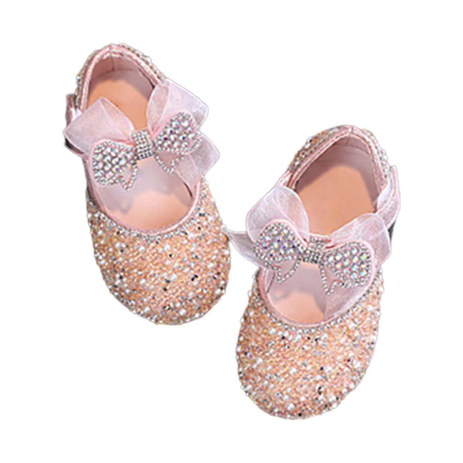 PINQI Shining Rhinestones Bow Strap Mary Jane Dress Shoes for Girls ...