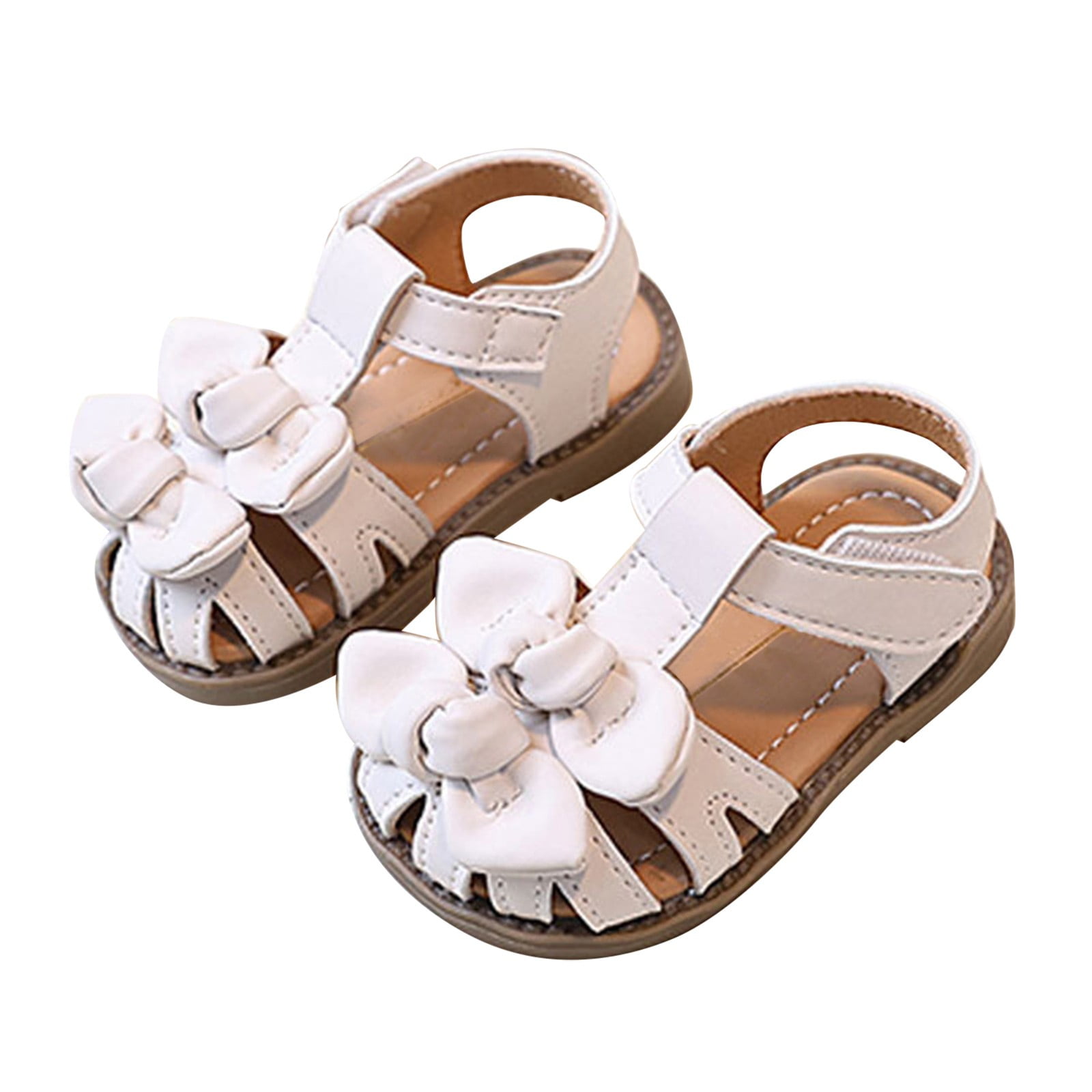 PINQI Toddler Little Girl Summer Sandals, Flower Girl Close Toe Dress Shoes Princess Soft Sole ...