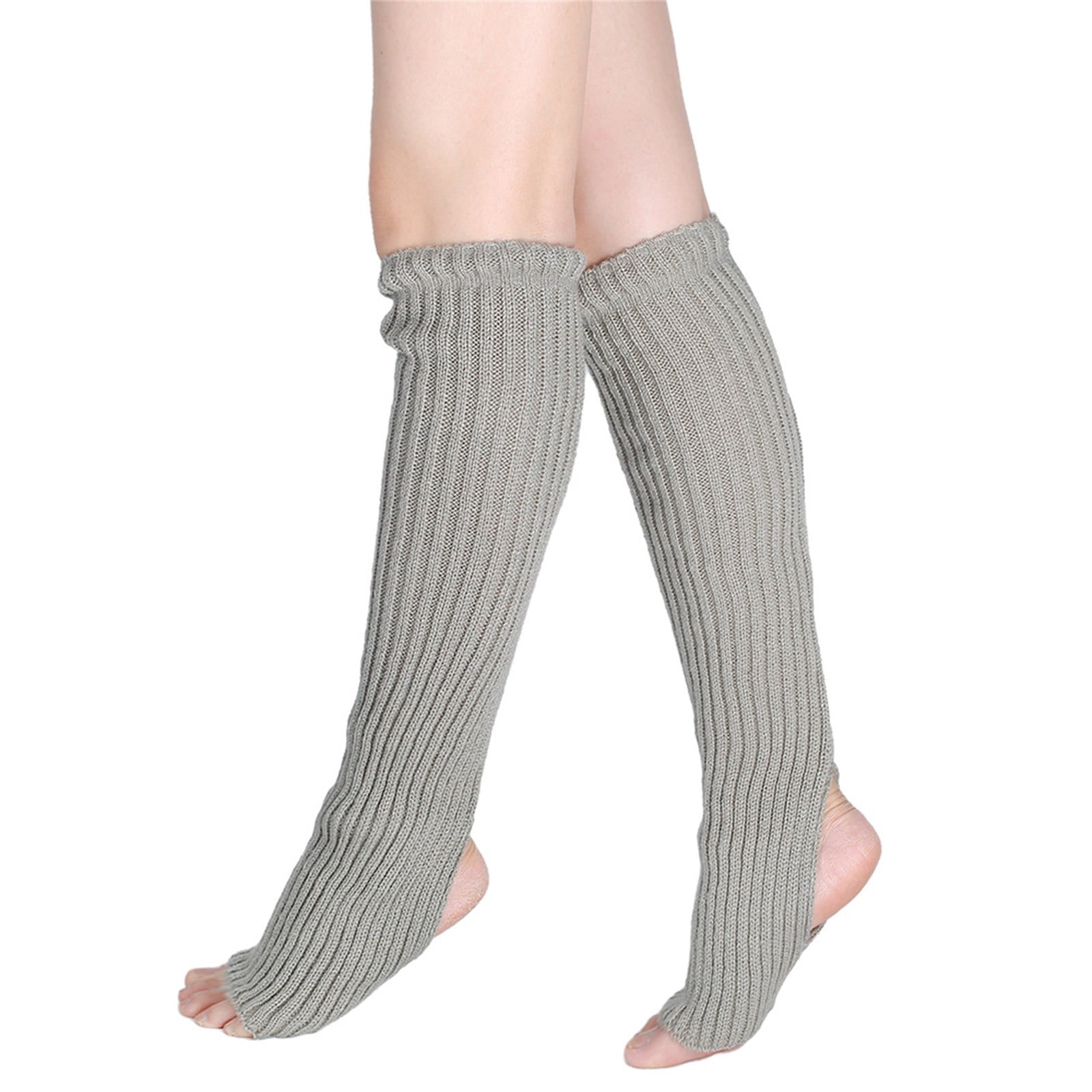 PINQI Women's Winter Solid Color Knitted Socks Yoga Dance Foot Sleeves ...