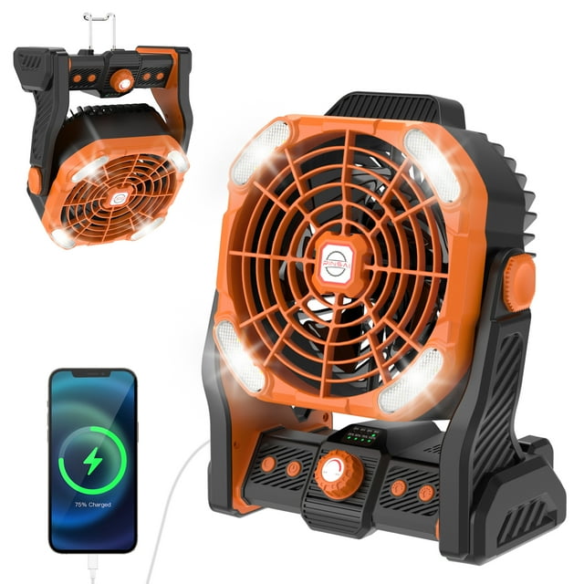 PINSAI Outdoor Gear: Rechargeable Battery Operated Camping Fan with LED ...