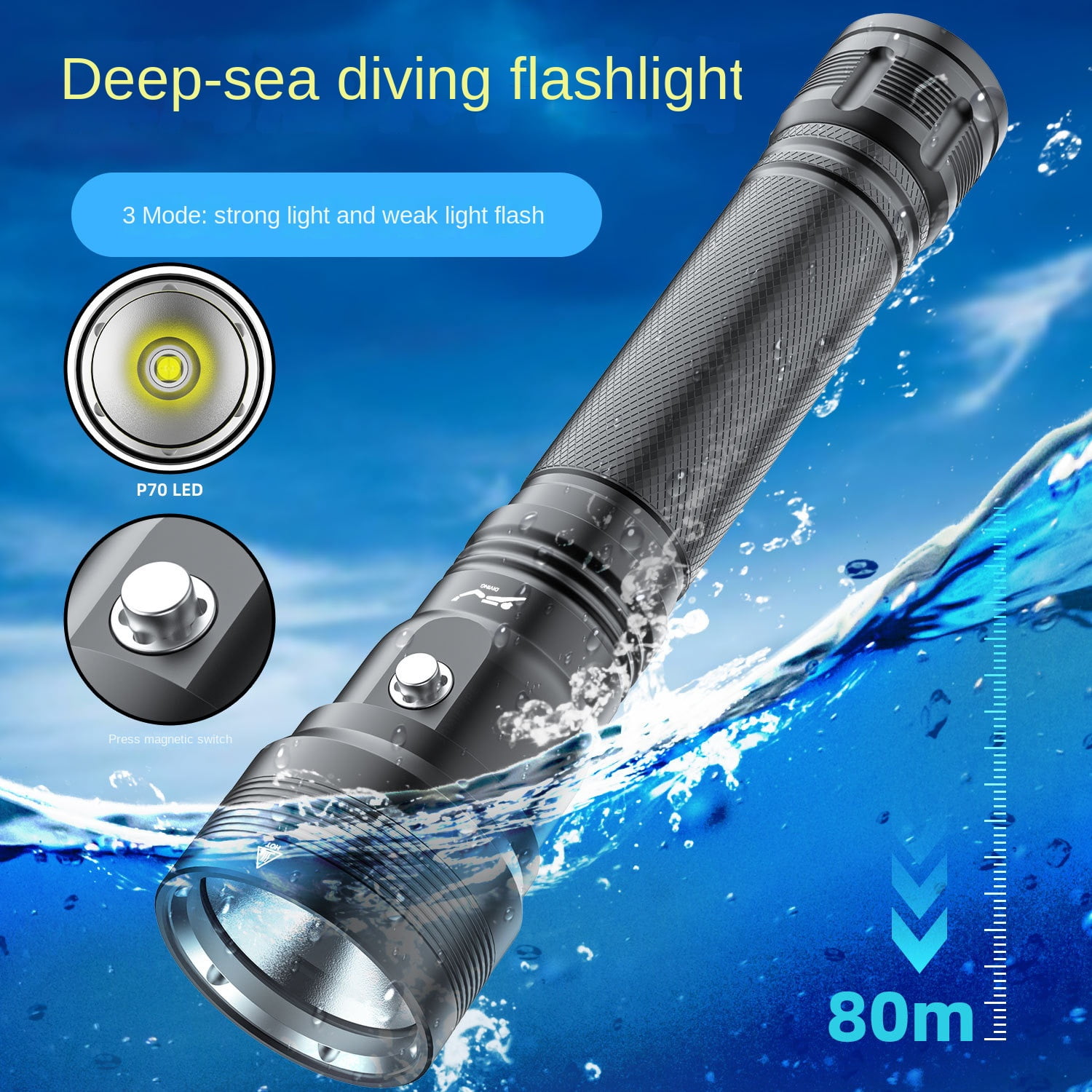 PINSAI High Lumen magnetic switch Flashlight,Waterproof diving ...